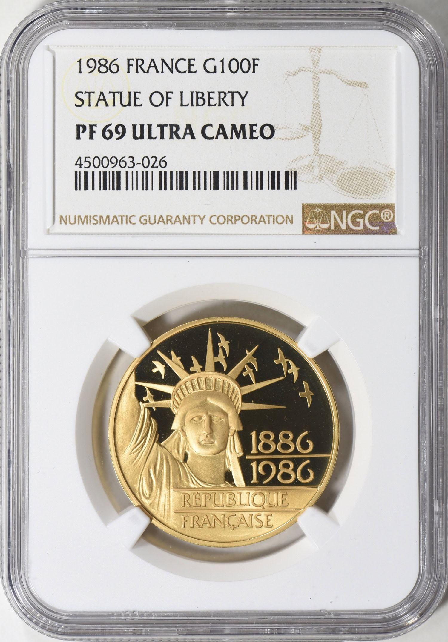 France 1986 Gold 100 Francs Statue of Liberty Centennial KM-960b NGC ...
