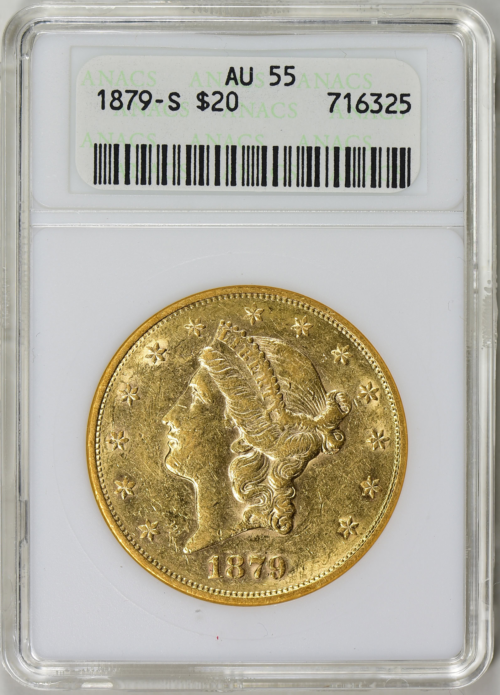 1879-S Liberty Gold Double Eagle ANACS AU-55 OH (Item 552634) | GreatCollections Coin Auctions