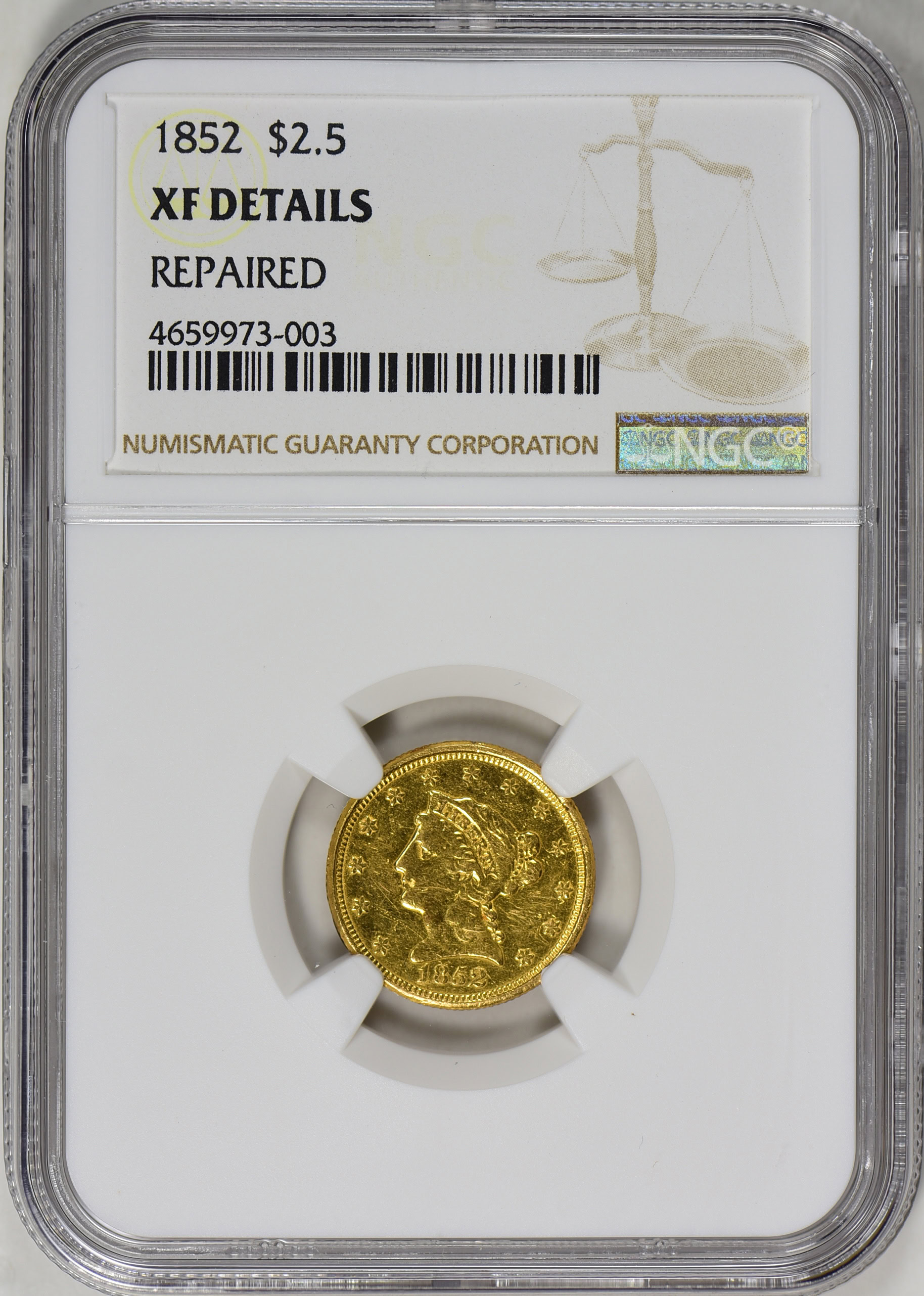 1852 Liberty Gold Quarter Eagle NGC XF Details (Item 554359) | GreatCollections Coin Auctions