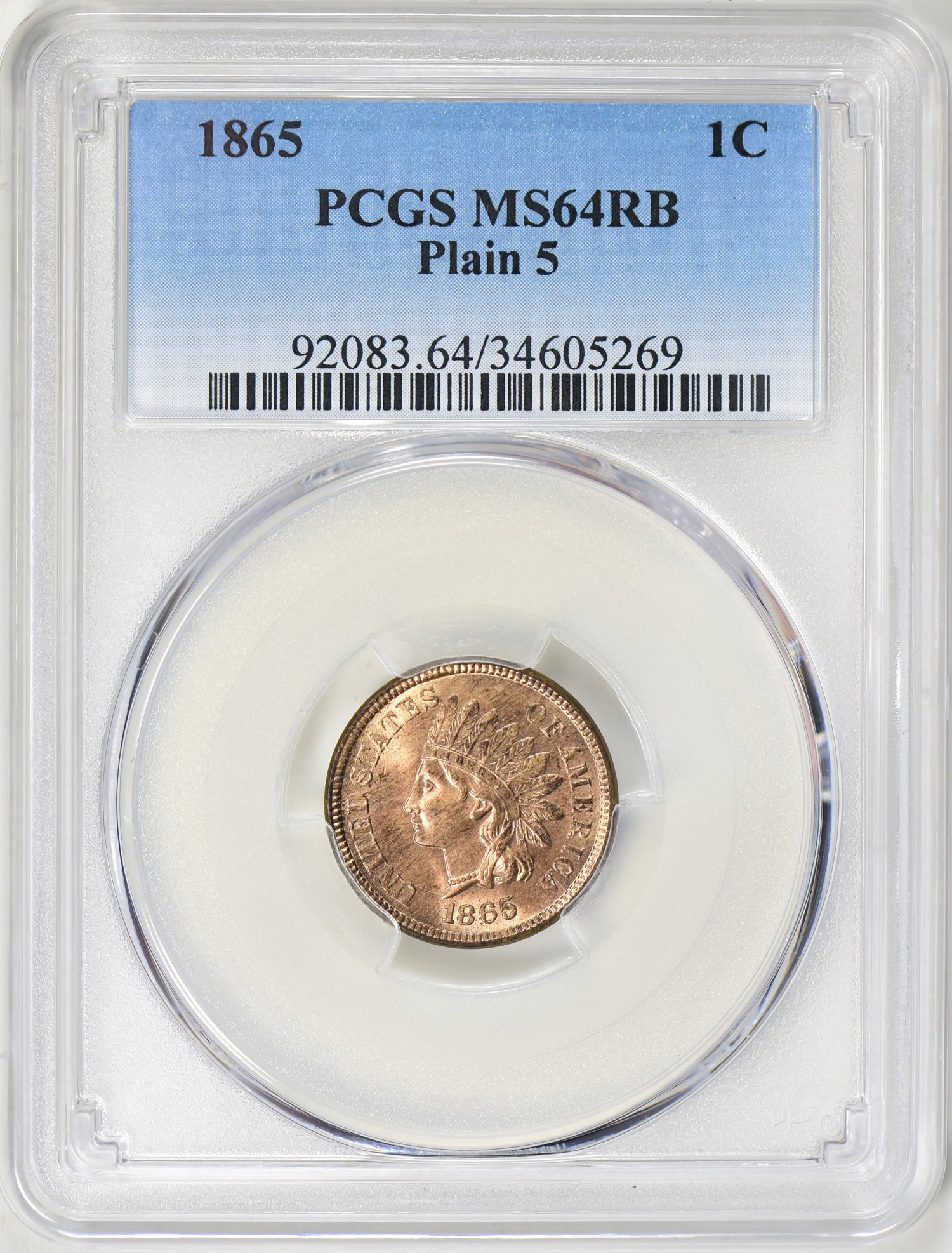 1865 Indian Cent Plain 5 PCGS MS-64 RB (Item 557736) | GreatCollections Coin Auctions