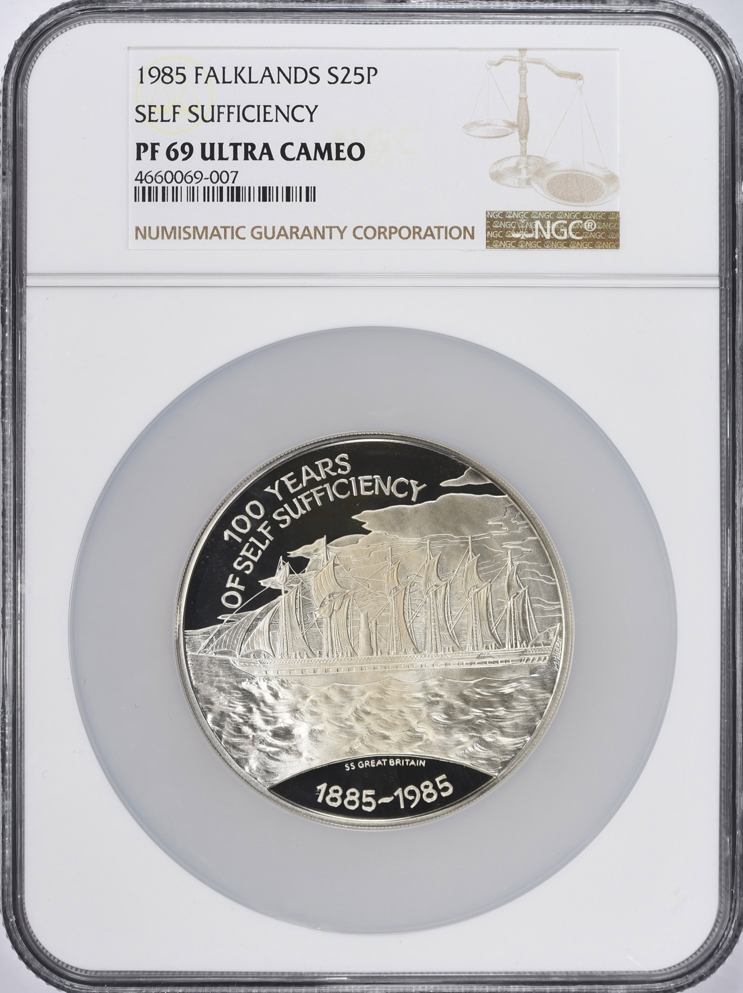 Falkland Islands 1985 Silver 25 Pounds Centenary of Self Sufficiency KM ...