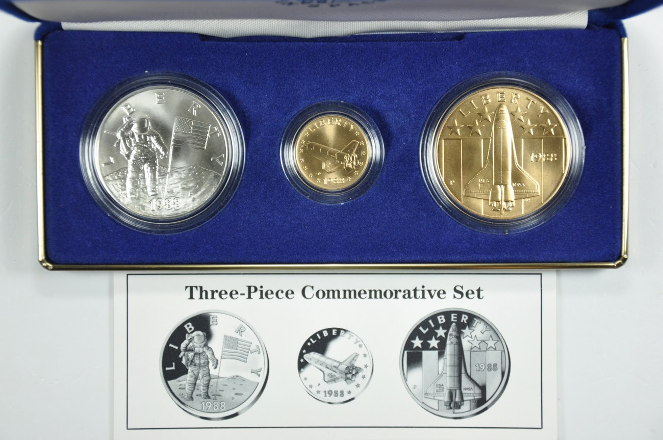 1988 America in Space Commemorative Bronze, Silver and Gold Set in ...