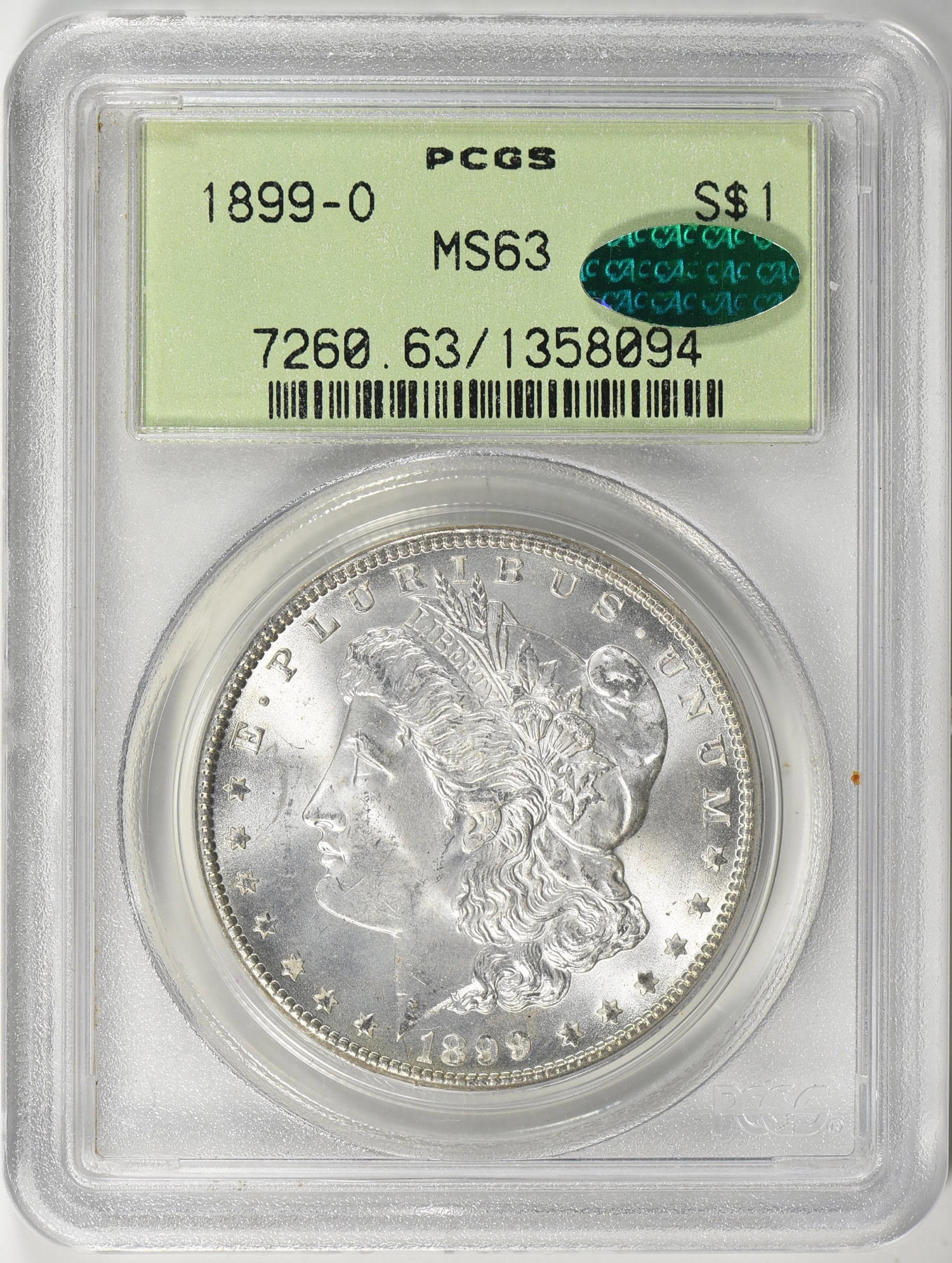 1899-O Morgan Silver Dollar PCGS MS-63 (CAC Green) OGH (Item 580354 ...