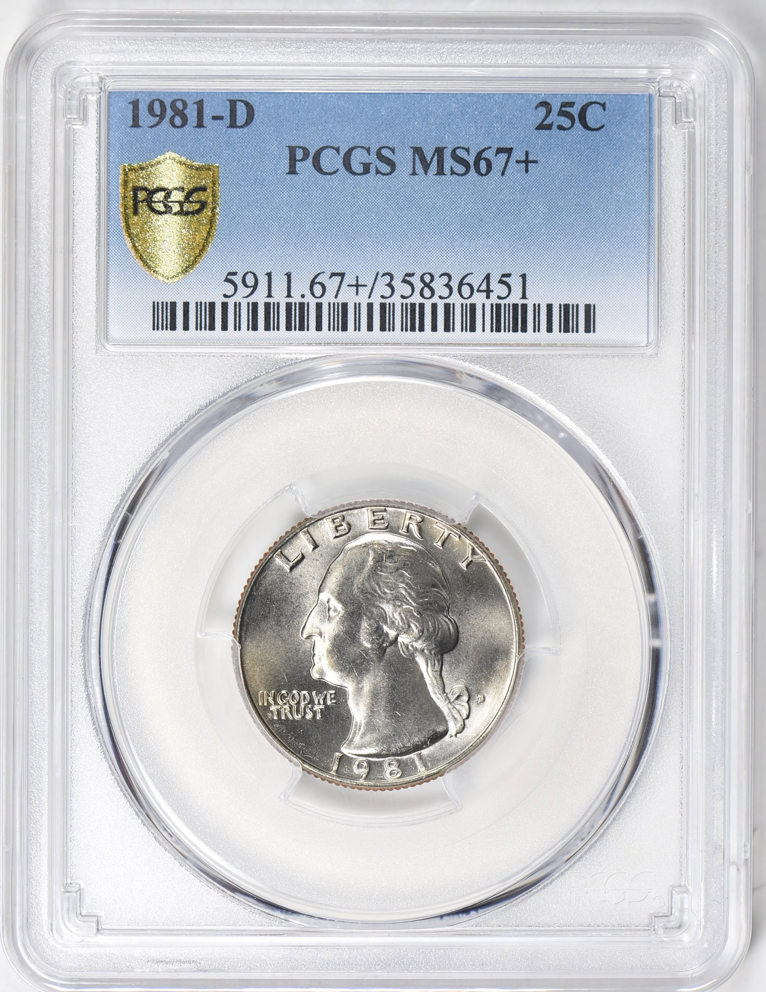 1981-D Washington Quarter PCGS MS-67+ (Item 602859) | GreatCollections ...