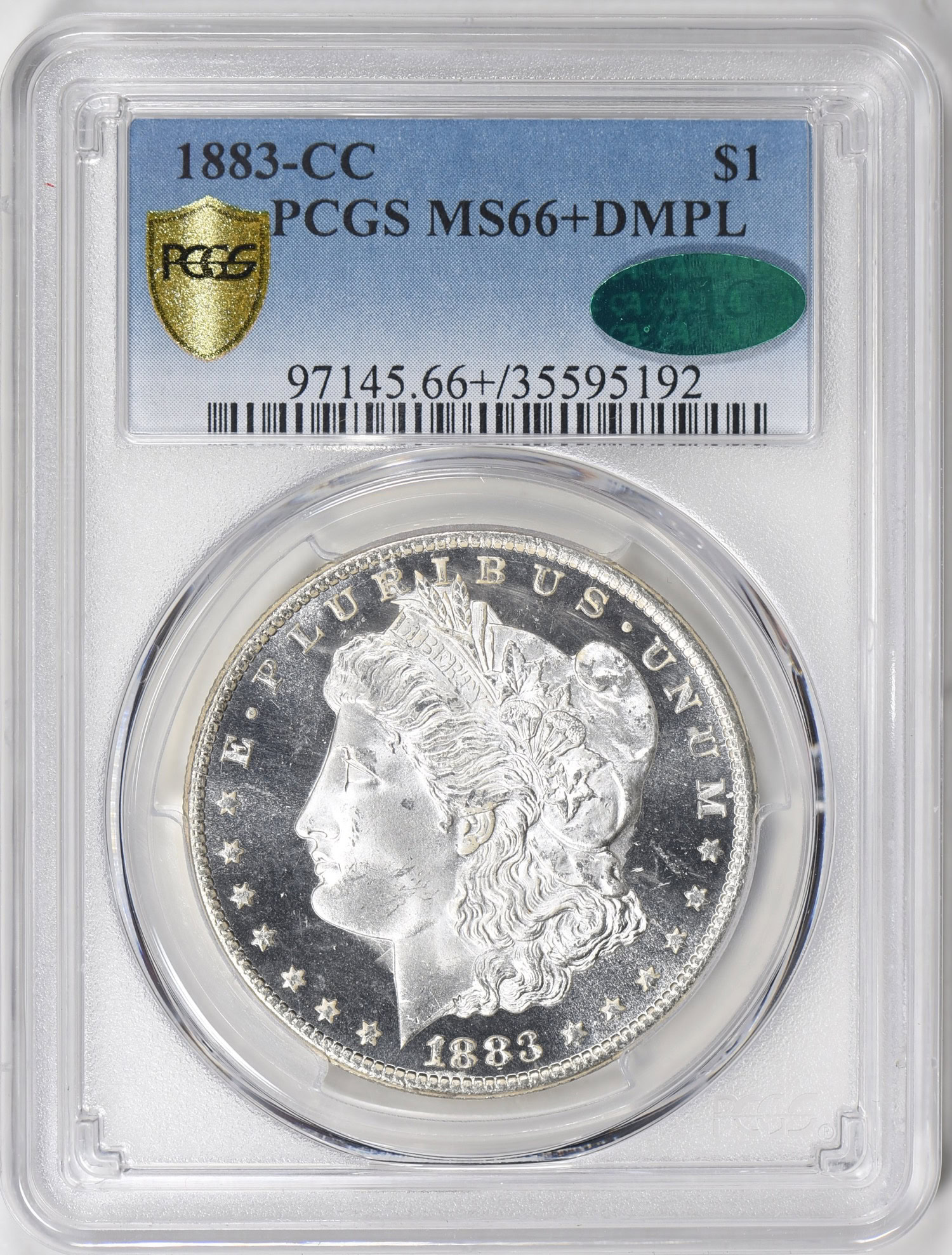 1883-CC Morgan Silver Dollar PCGS MS-66+ DMPL (CAC Green) (Item 602881) | GreatCollections Coin ...