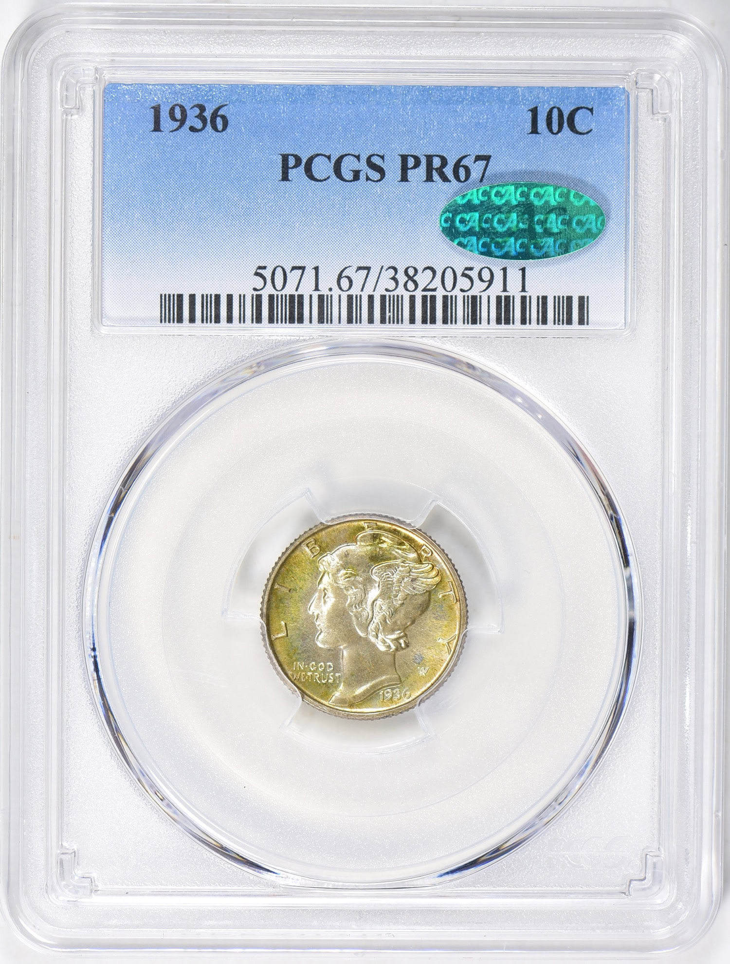 1936 Mercury Dime PCGS Proof-67 (CAC Green) (Item 602956) | GreatCollections Coin Auctions