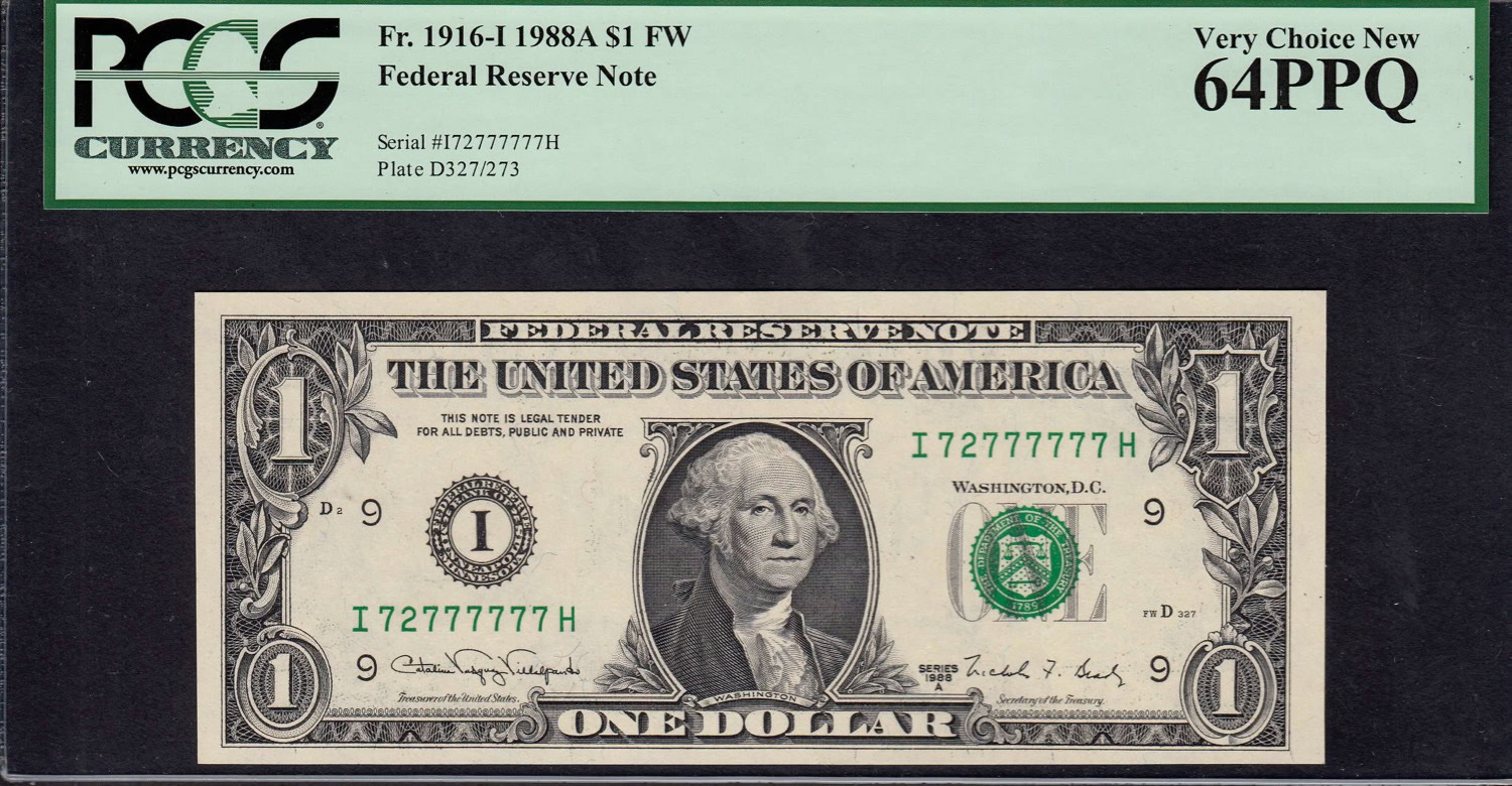 Fr. 1916-I 1988A $1 Minneapolis Federal Reserve Note Fancy Serial ...