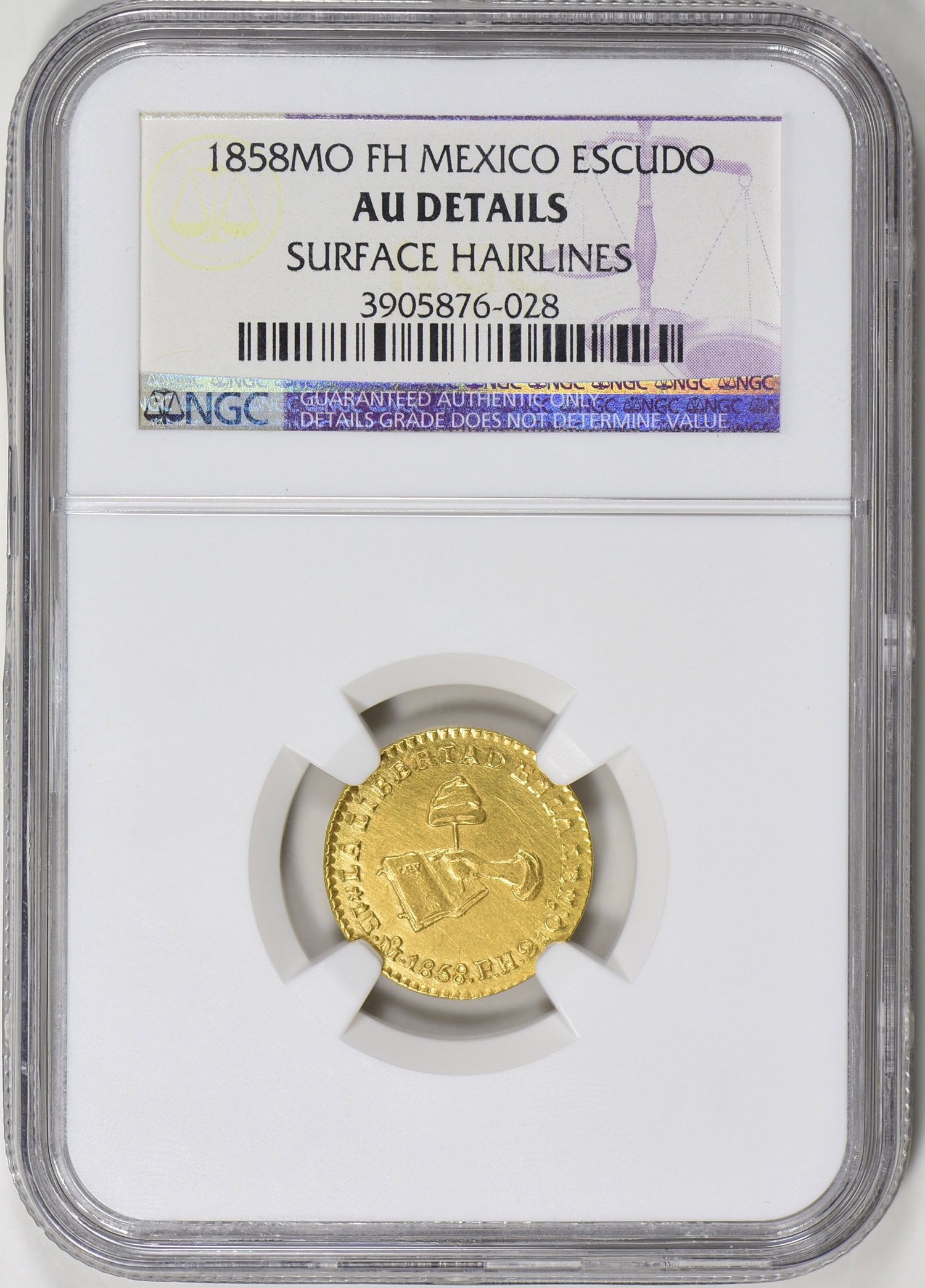 Mexico 1858-Mo FH Gold Escudo KM-379.5 NGC AU Details (AGW = 0.0951 oz.) | NGC Cert #3905876-028 ...