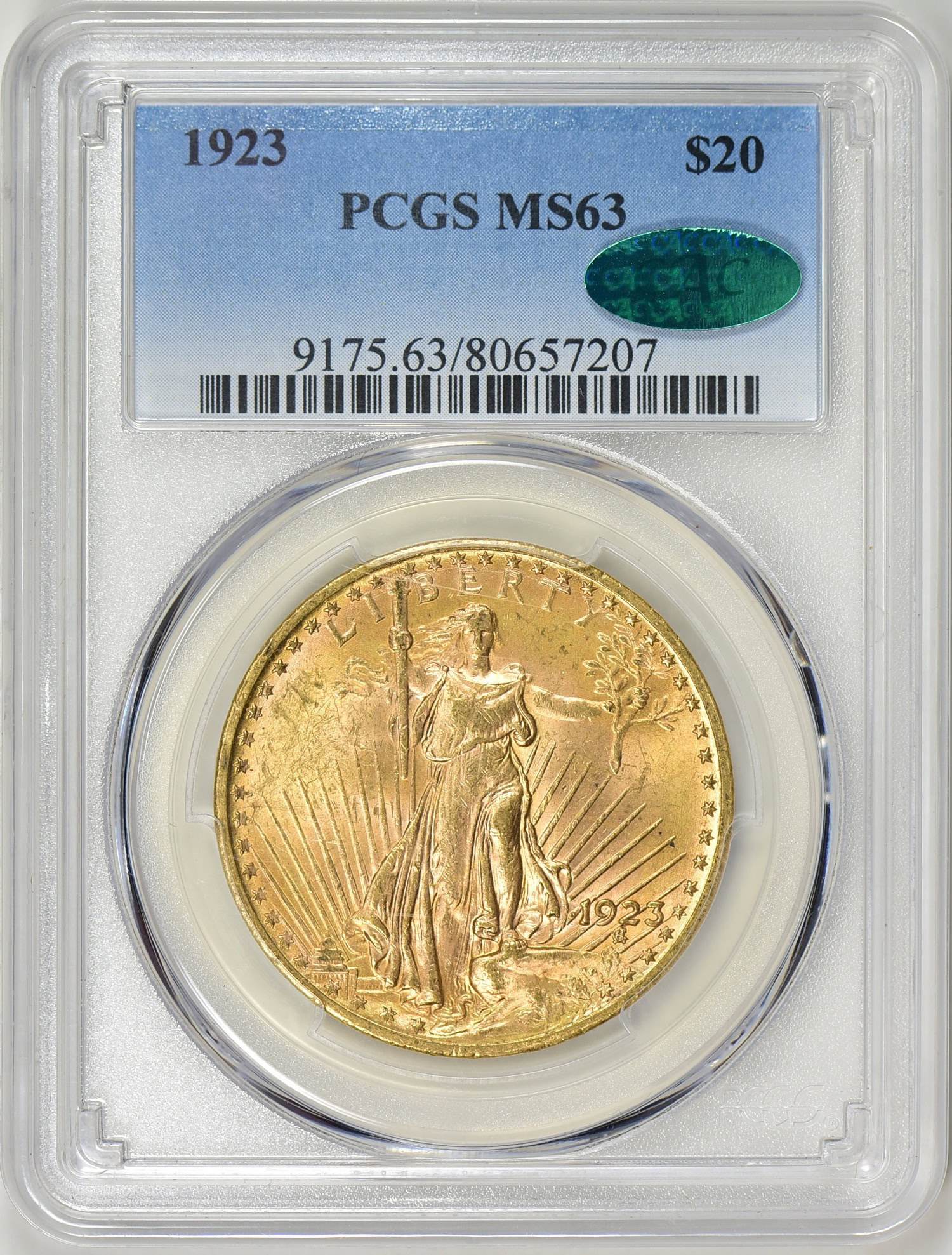 1923 Saint-Gaudens Gold Double Eagle PCGS MS-63 (CAC Green) (Item 631417) | GreatCollections ...