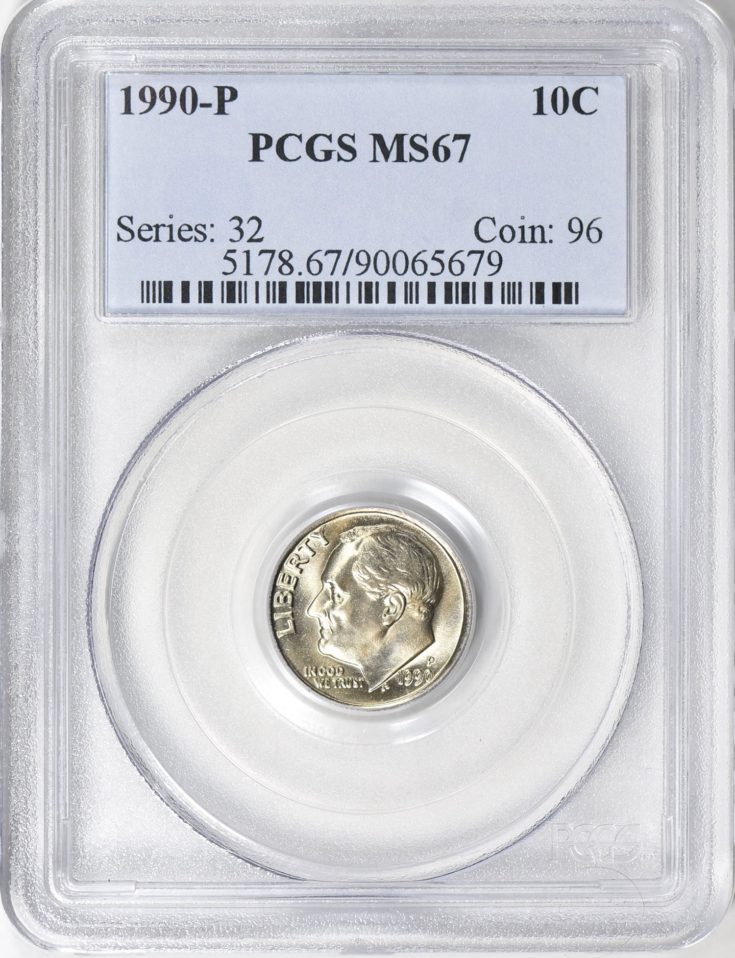 1990-P Roosevelt Dime PCGS MS-67 (Item 632543) | GreatCollections Coin ...