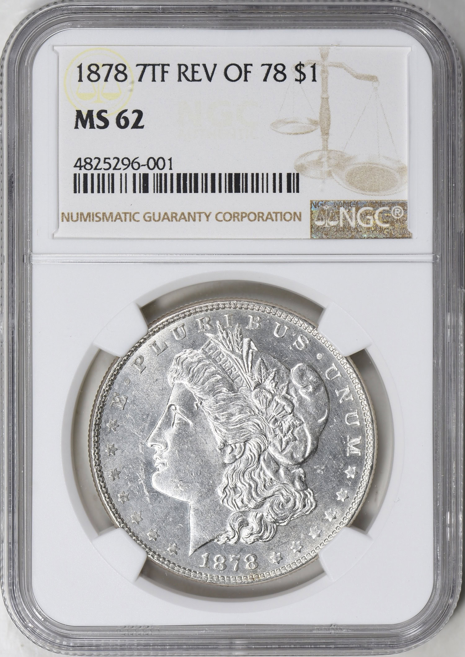 1878 Morgan Silver Dollar 7 Tailfeathers, Reverse of 1878 NGC MS-62 (Item 637438 ...