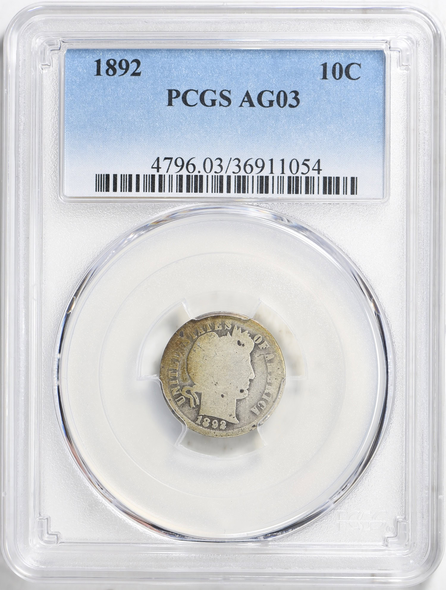 1892 Barber Dime PCGS AG-03 (Item 676710) | GreatCollections Coin Auctions