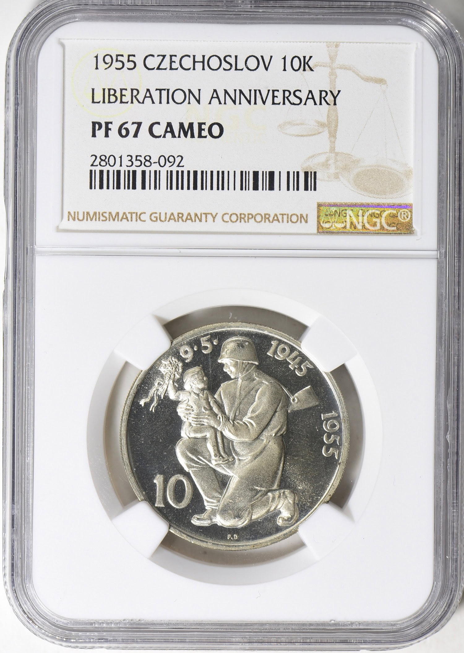 Czechoslovakia 1955 Silver 10 Korun Liberation from Germany 10th Anniversary KM-42 NGC Proof-67 ...