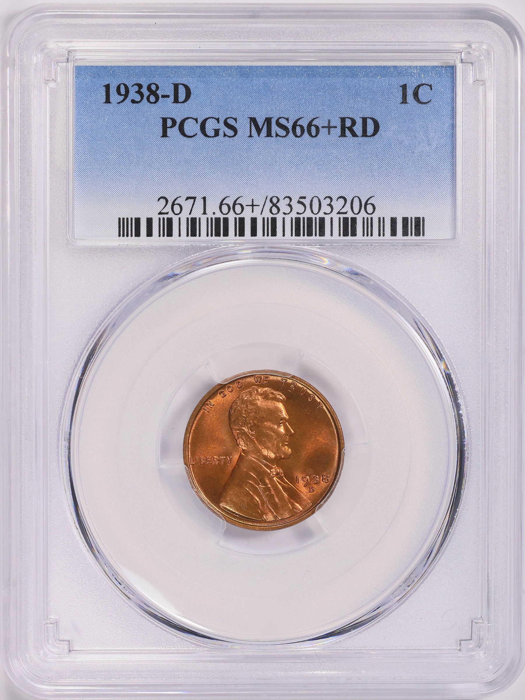1938-D Lincoln Cent PCGS MS-66+ RD (Item 709660) | GreatCollections Coin Auctions