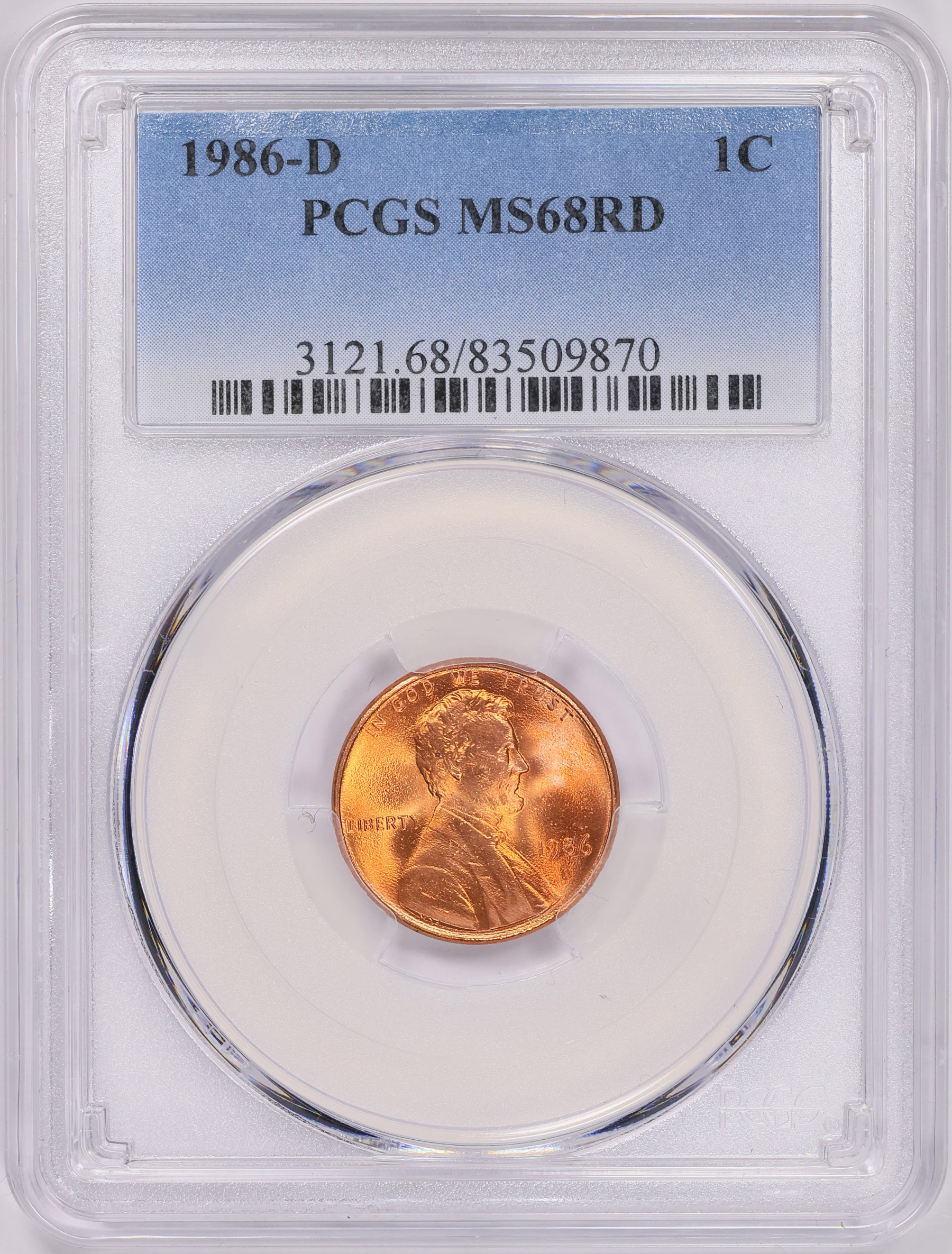 1986-D Lincoln Cent PCGS MS-68 RD (Item 709760) | GreatCollections Coin ...