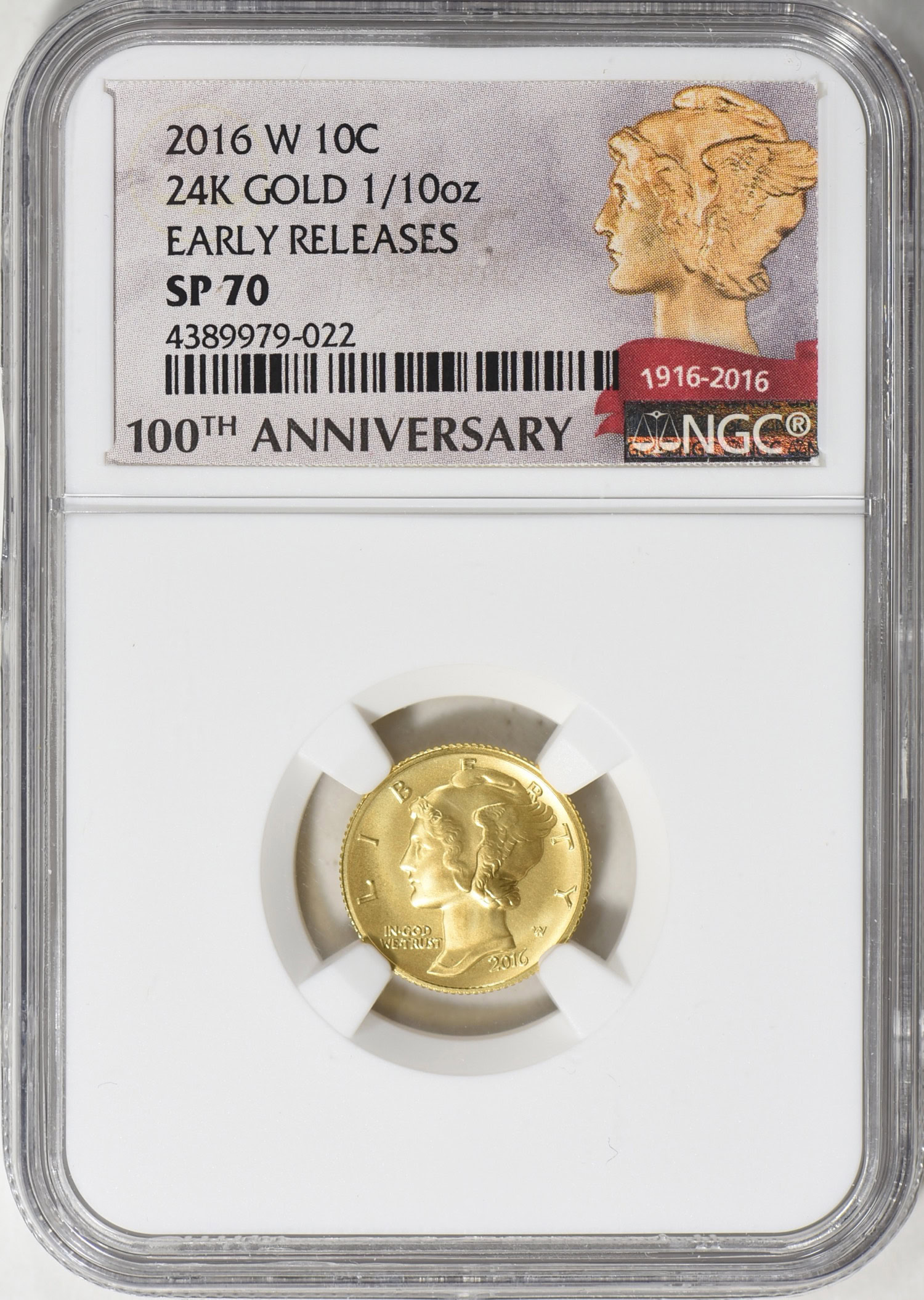 2016-W Gold Mercury Dime 100th Anniversary. Early Releases NGC SP-70 ...