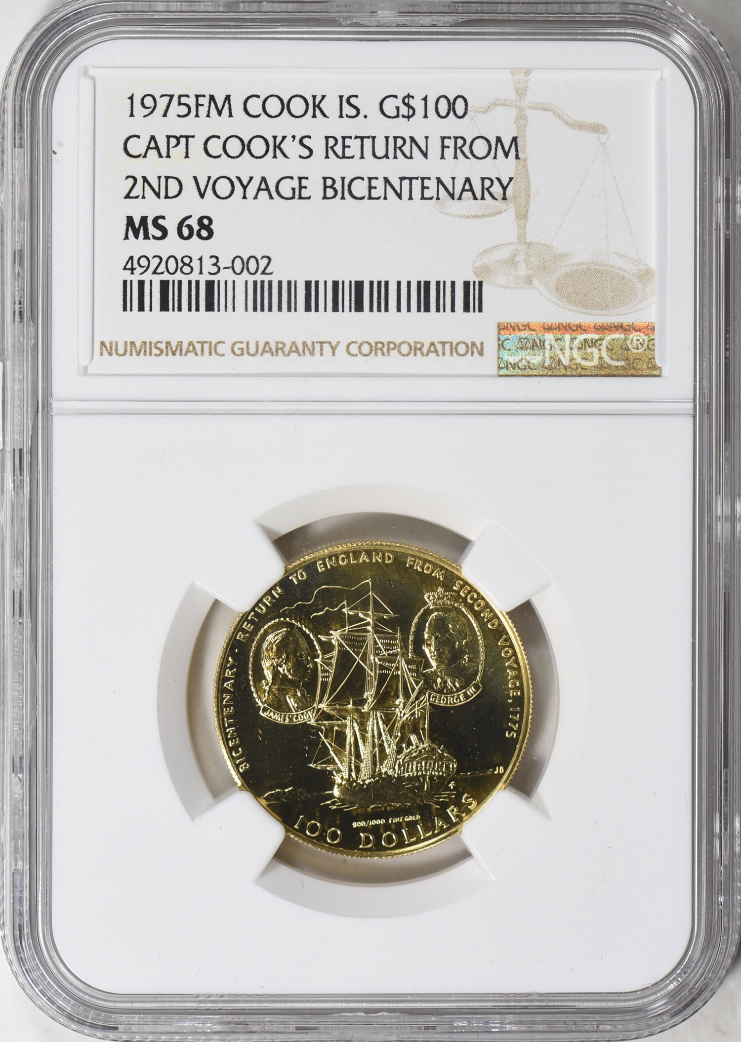 Cook Islands 1975-FM Gold $100 Captain Cook's Second Voyage Bicentenary ...