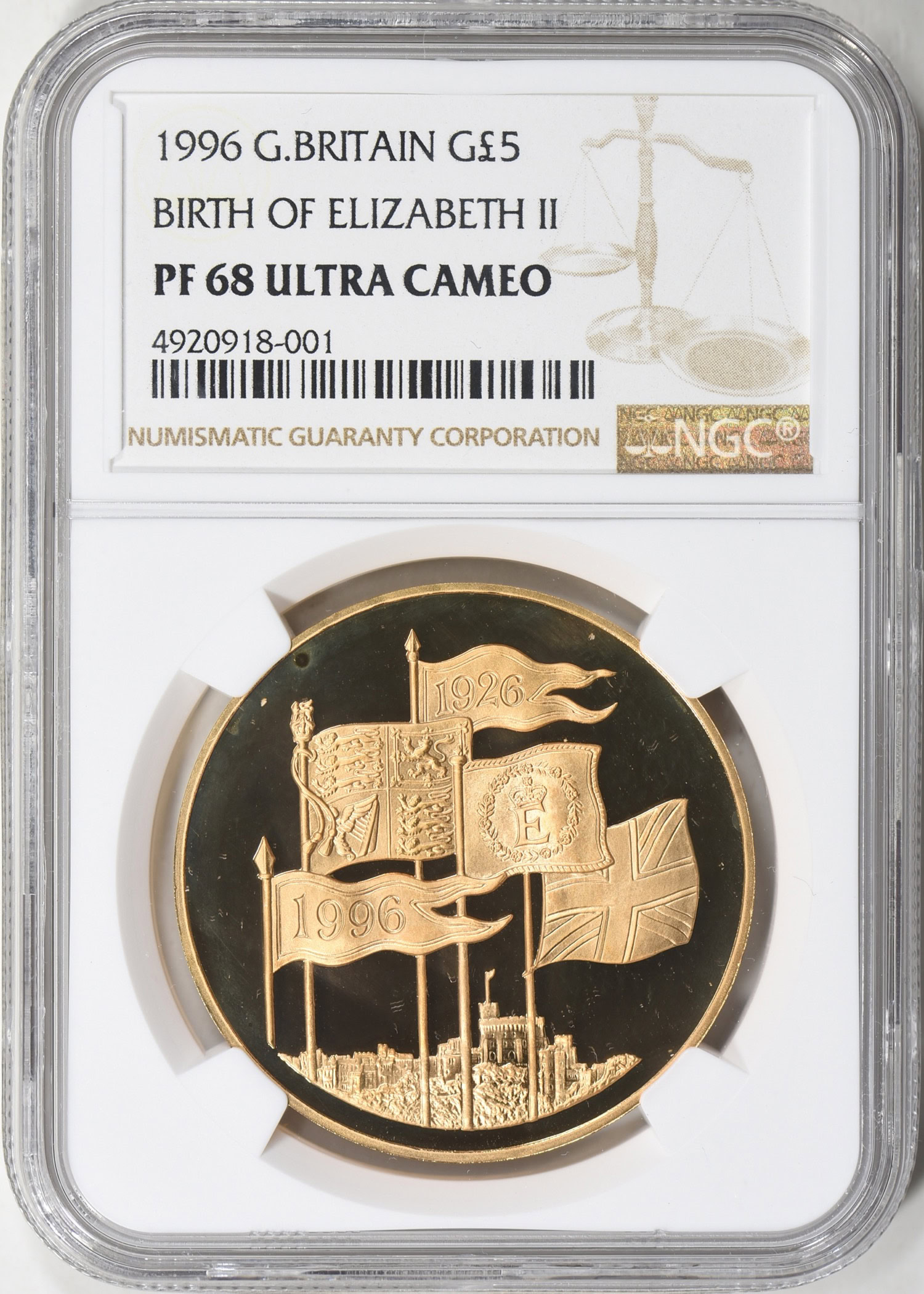 Great Britain 1996 Gold 5 Pounds Queen Elizabeth II's 70th Birthday KM ...