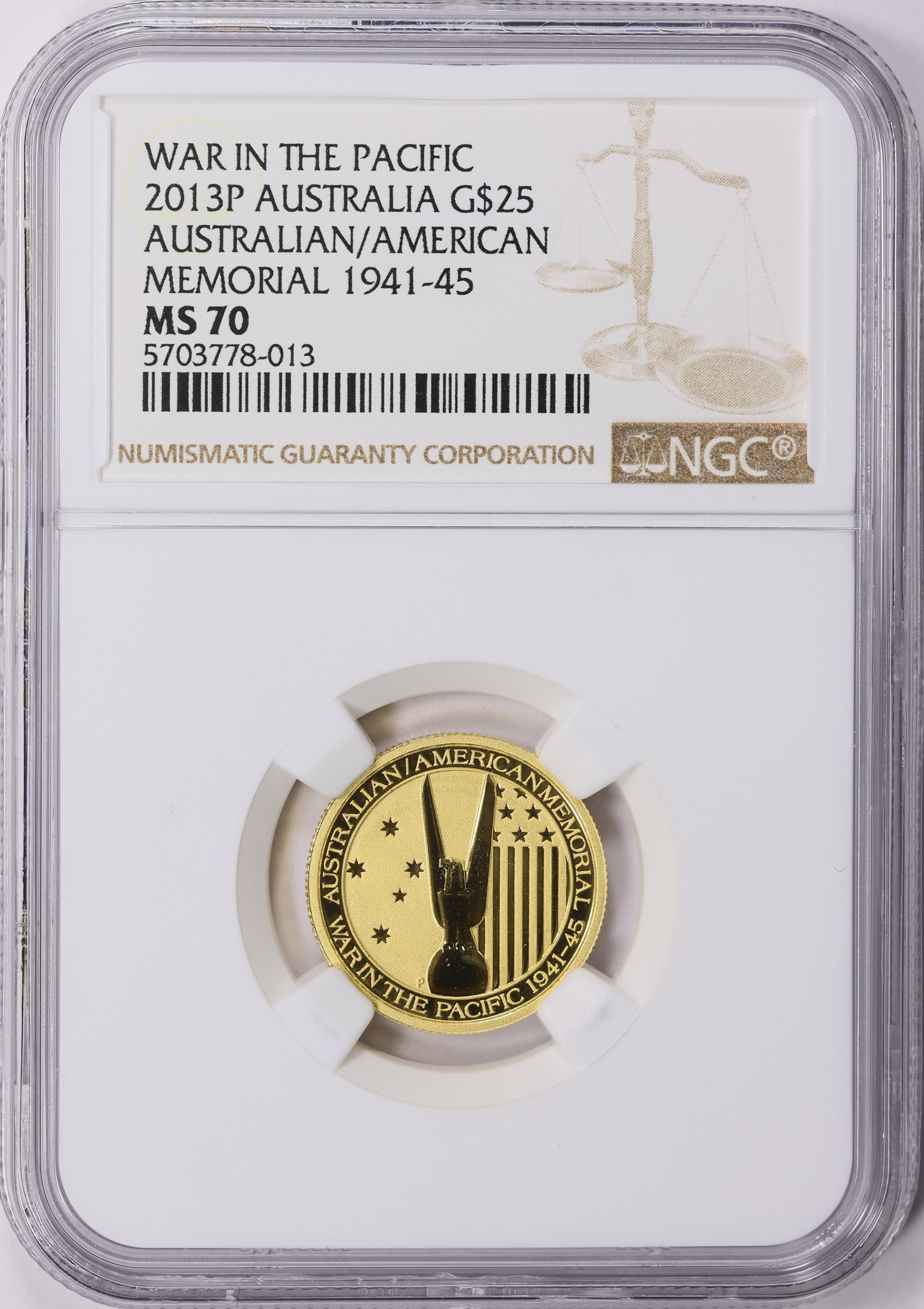 Australia 2013-P Gold $25 War in the Pacific Australian/American ...