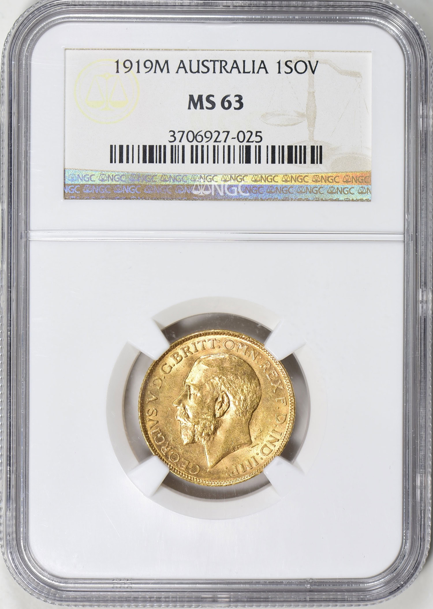 Australia 1919-M Gold Sovereign NGC MS-63 (AGW = 0.2355 oz.) | NGC Cert ...