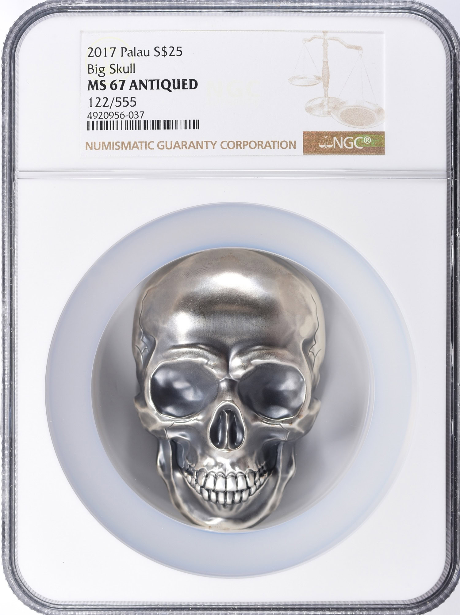 Palau 2017 Silver $25 Big Skull 122/555 NGC MS-67 Antiqued (ASW = 16.06 ...