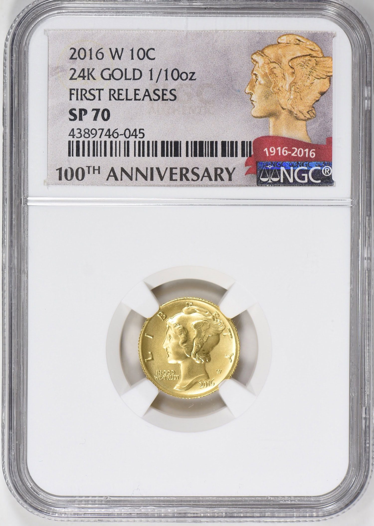 2016-W Gold Mercury Dime 100th Anniversary. First Releases NGC SP-70 ...
