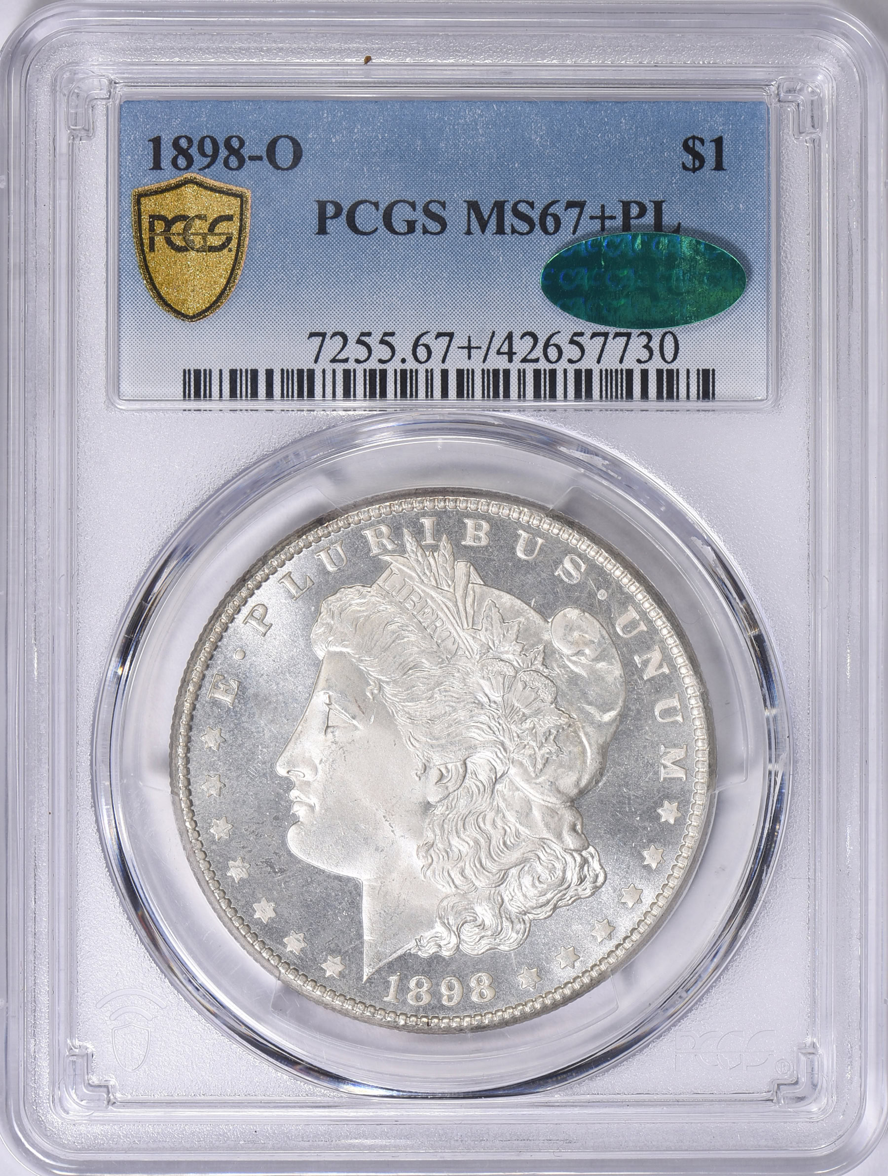 1898-O Morgan Silver Dollar PCGS MS-67+ PL (CAC Green) (Item 748141) | GreatCollections Coin ...