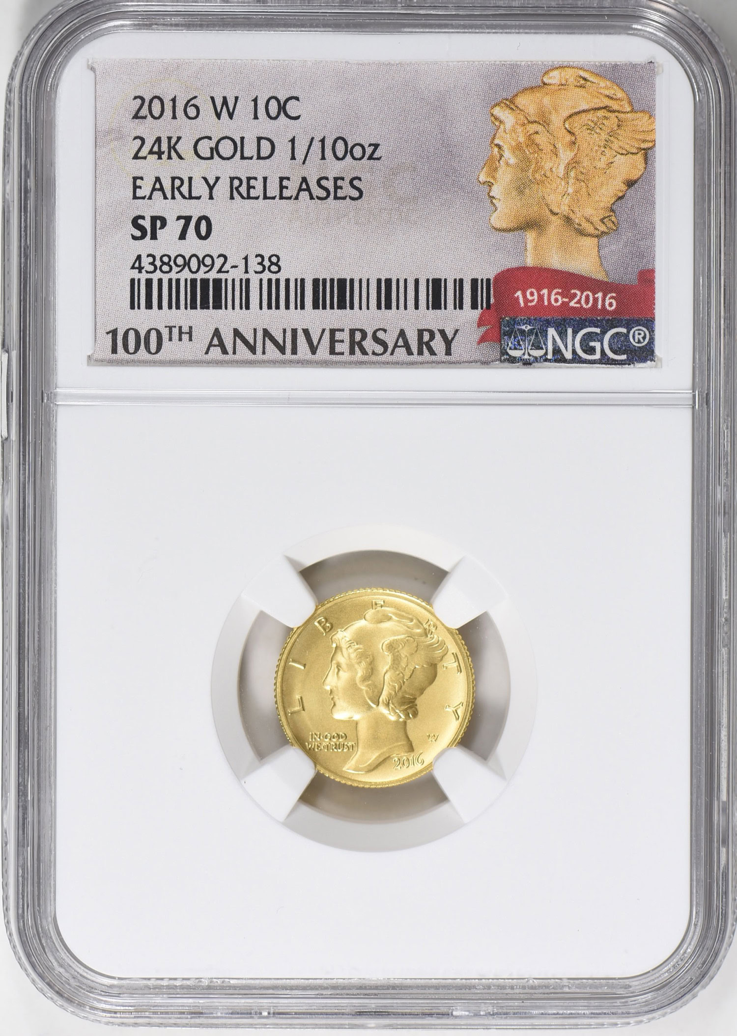 2016-W Gold Mercury Dime 100th Anniversary. Early Releases NGC SP-70 ...