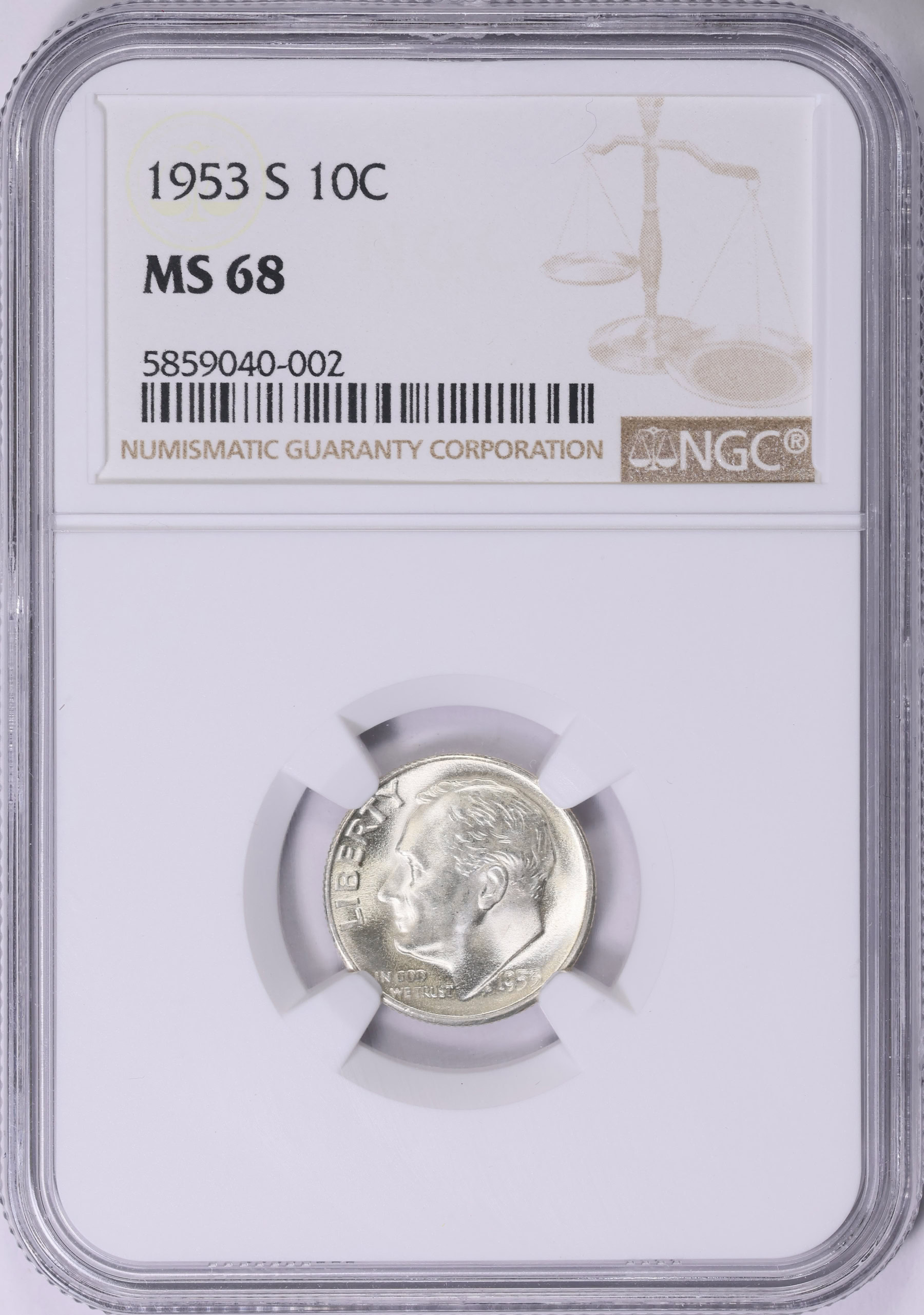 1953-S Roosevelt Dime NGC MS-68 (Item 750271) | GreatCollections Coin ...