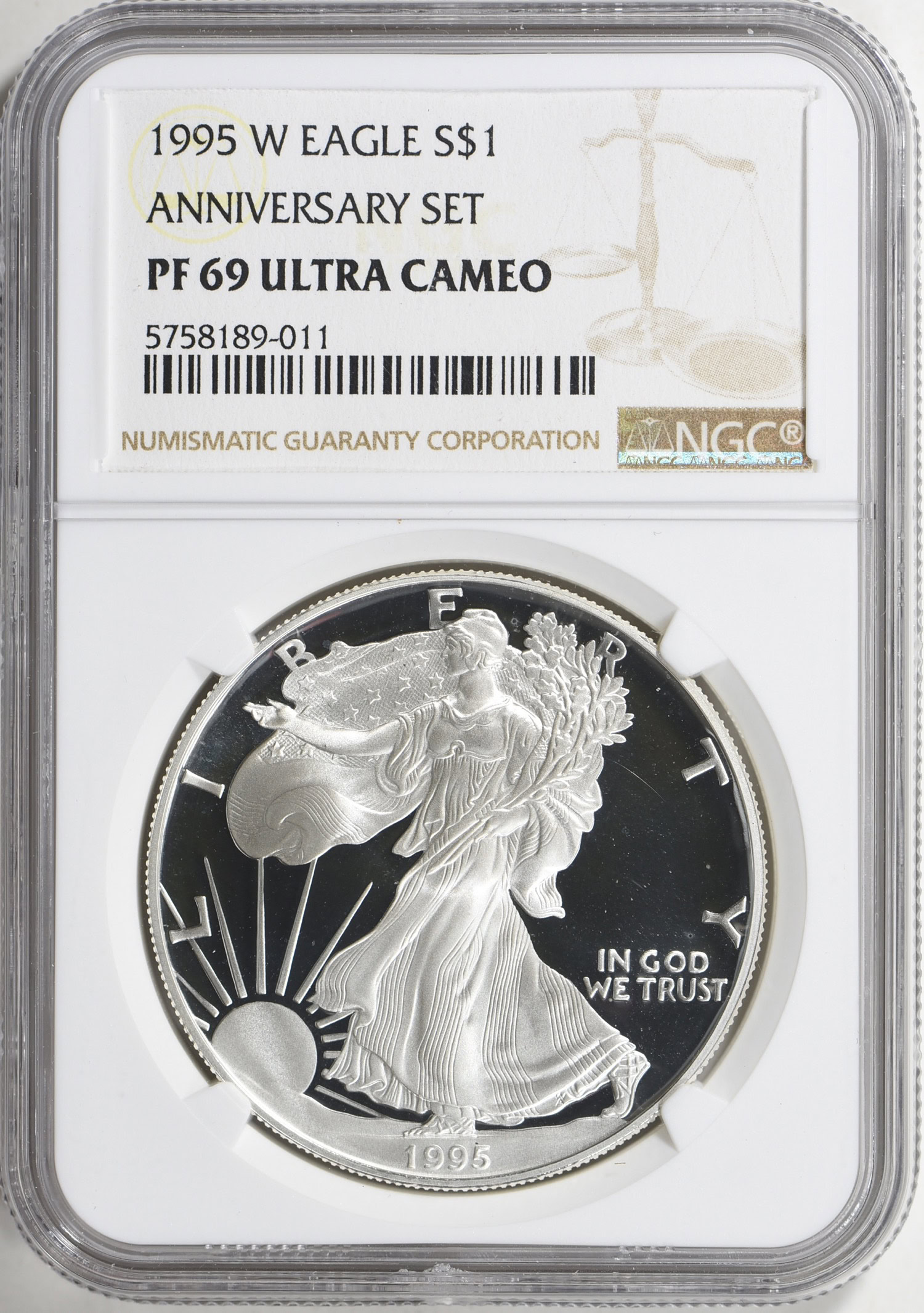 1995-W $1 Silver Eagle (From the 10th Anniversary Set) NGC Proof-69 UC ...