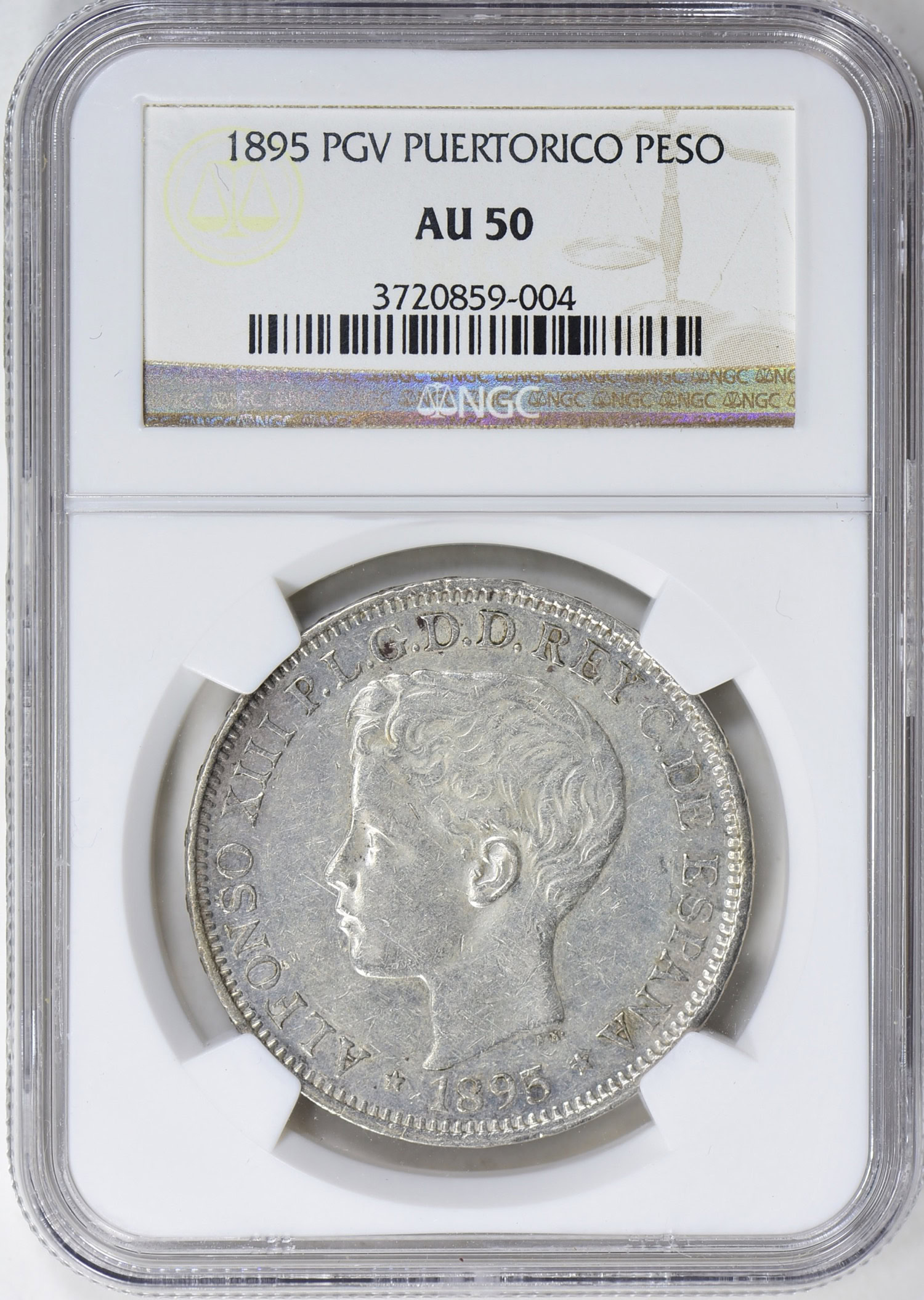 Puerto Rico 1895-PGV Silver Peso KM-24 NGC AU-50 | NGC Cert #3720859 ...
