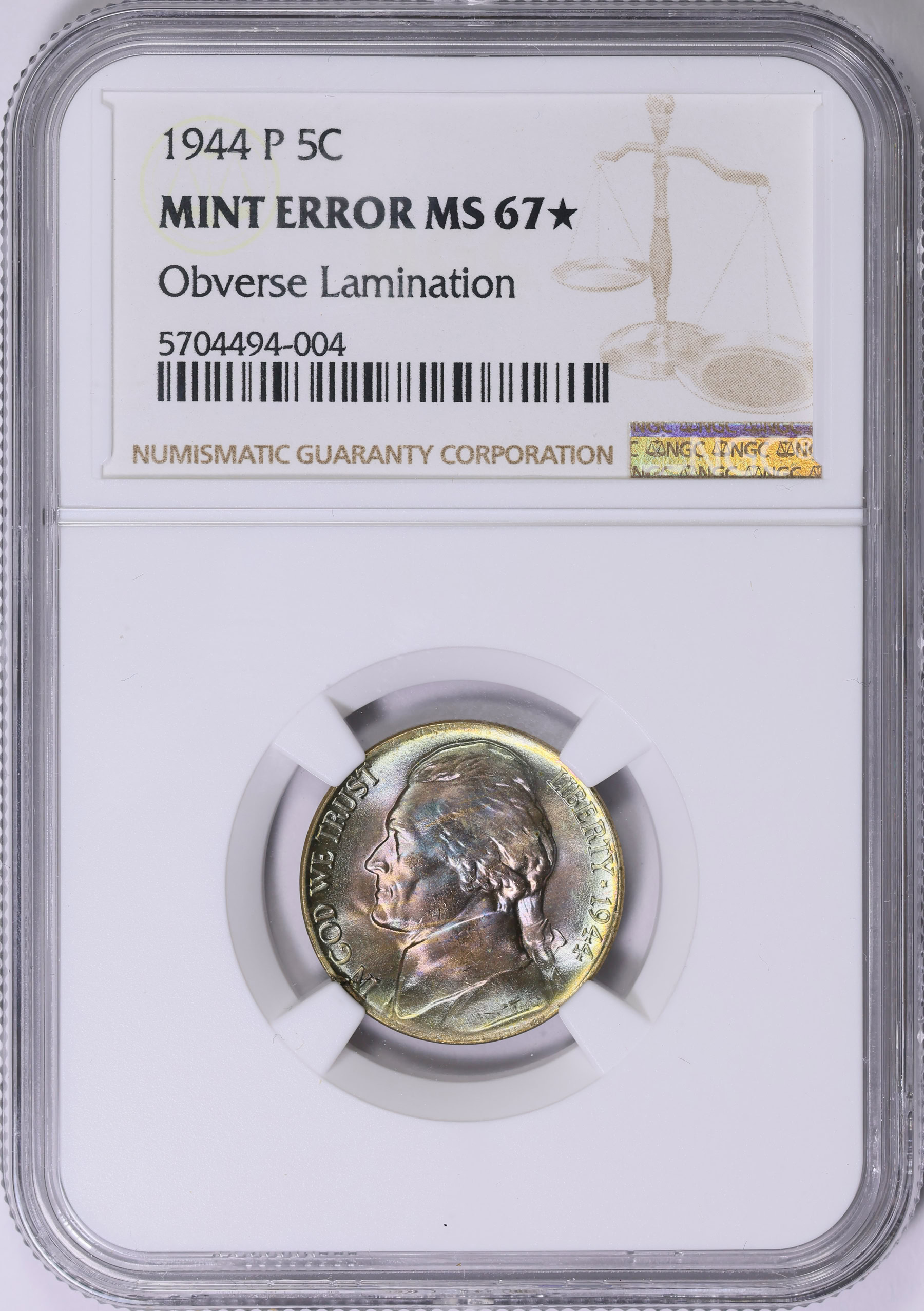 Mint Error 1944-P Jefferson Nickel NGC MS-67 ★ | NGC Cert #5704494-004 | GreatCollections Coin ...