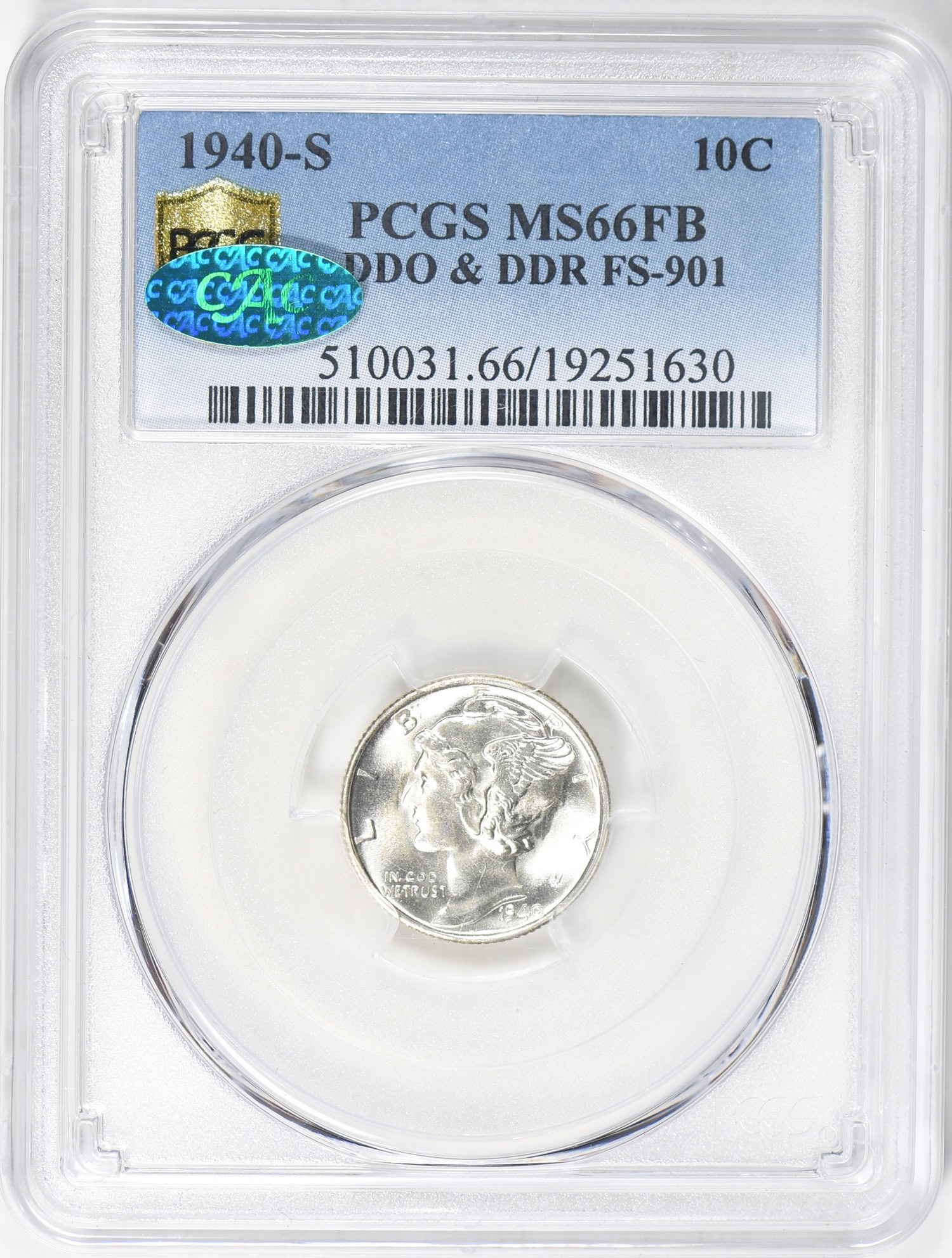 1940-S Mercury Dime DDO & DDR FS-901 PCGS MS-66 FB (CAC Green) (Item 762986) | GreatCollections ...