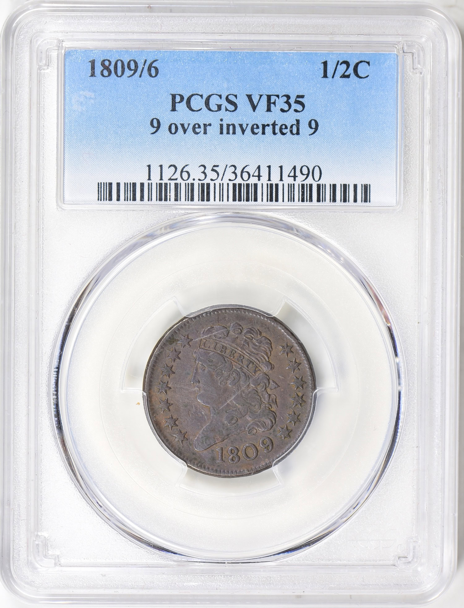 1809/6 Classic Half Cent 9/Inverted 9 PCGS VF-35 BN (Item 764053) | GreatCollections Coin Auctions