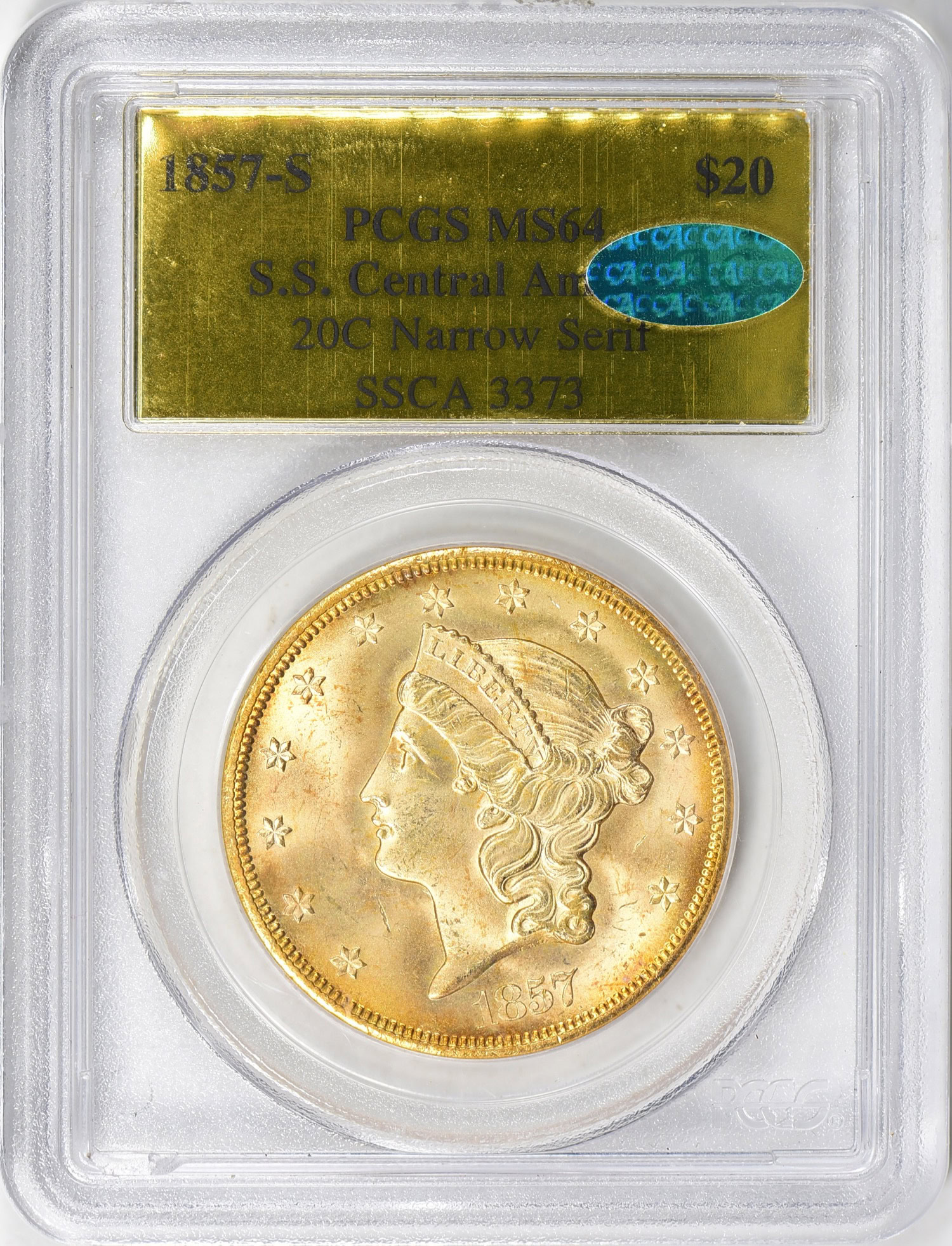 1857-S Liberty Gold Double Eagle Shipwreck S.S. Central America 20C ...
