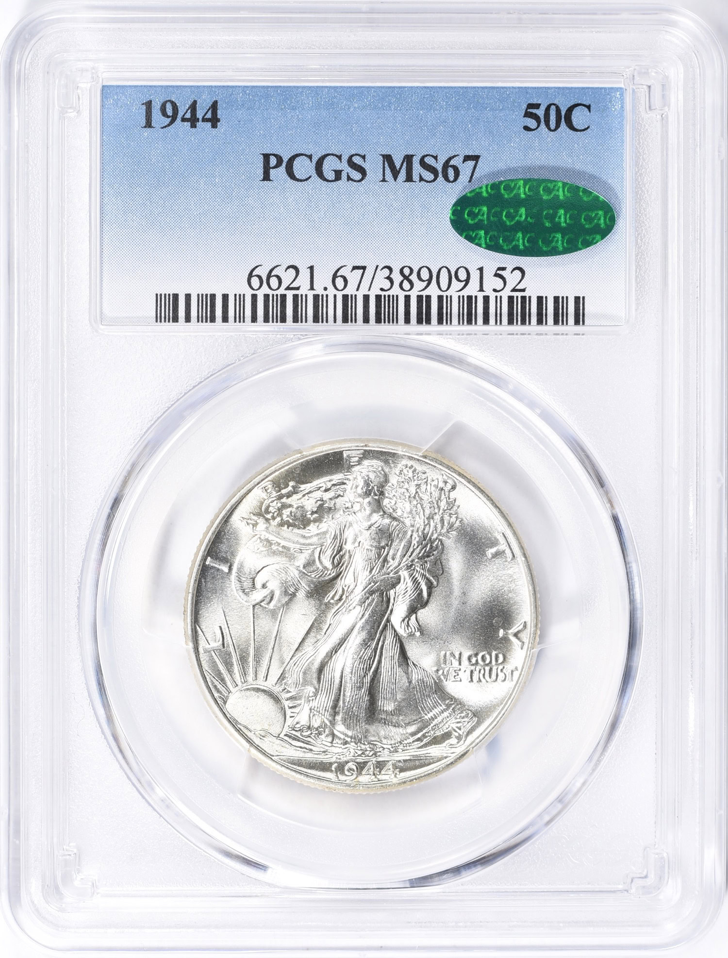 1944 Walking Liberty Half Dollar PCGS MS-67 (CAC Green) (Item 776038) | GreatCollections Coin ...