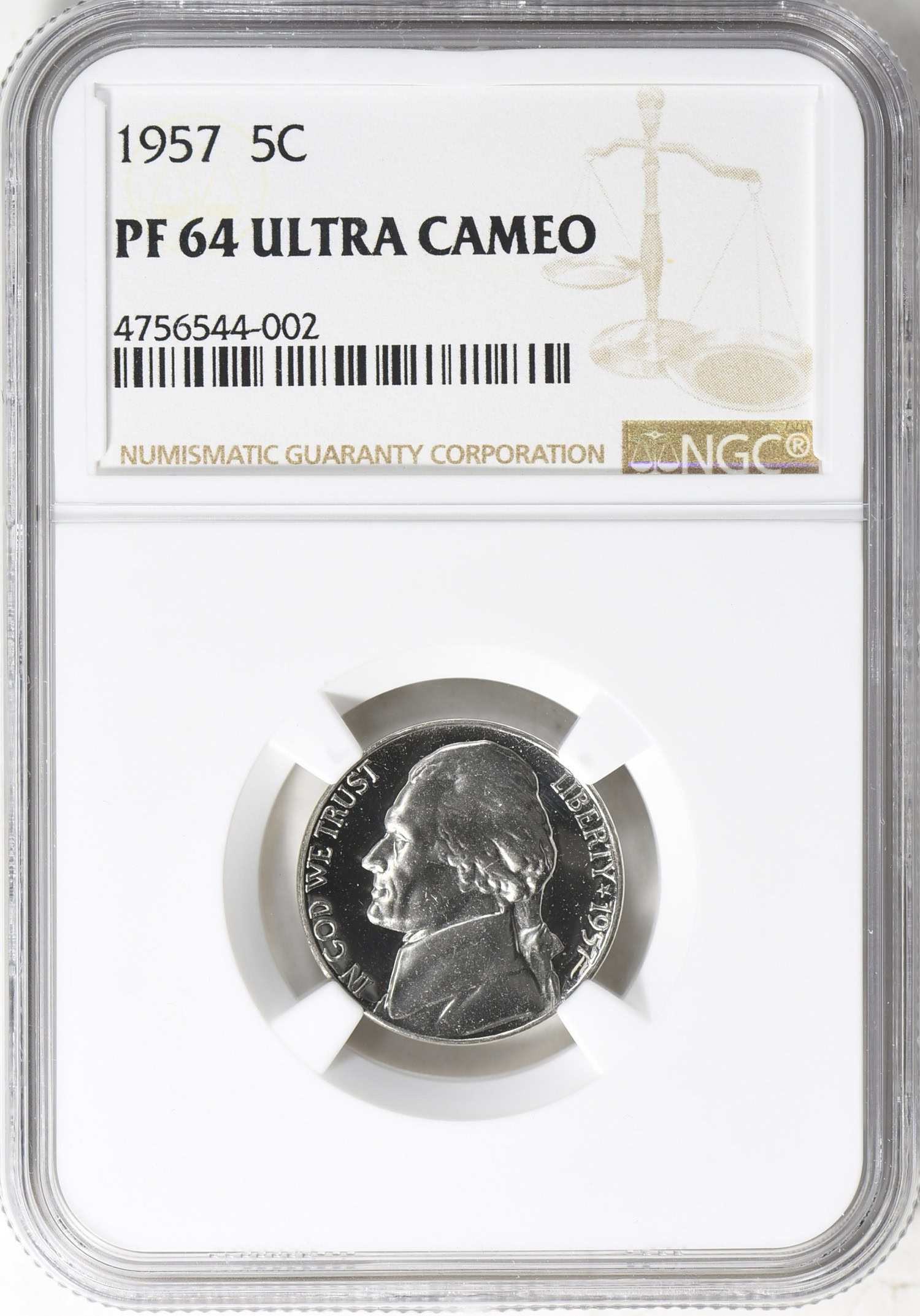1957 Jefferson Nickel NGC Proof-64 UC (Item 785468) | GreatCollections ...