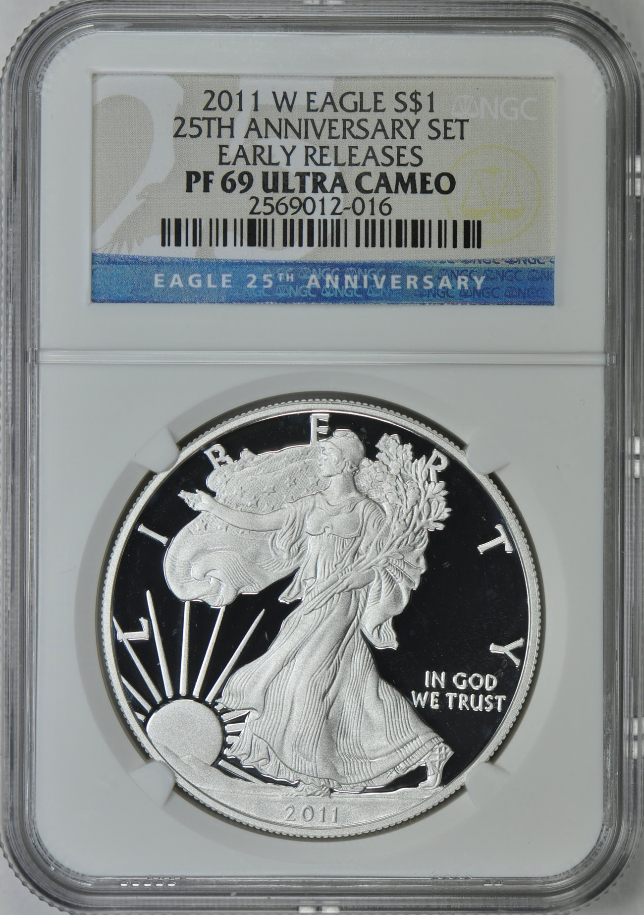 2011-W $1 Silver Eagle 25th Anniversary Early Releases NGC Proof-69 UC (Blue Label) (Item 78778 ...