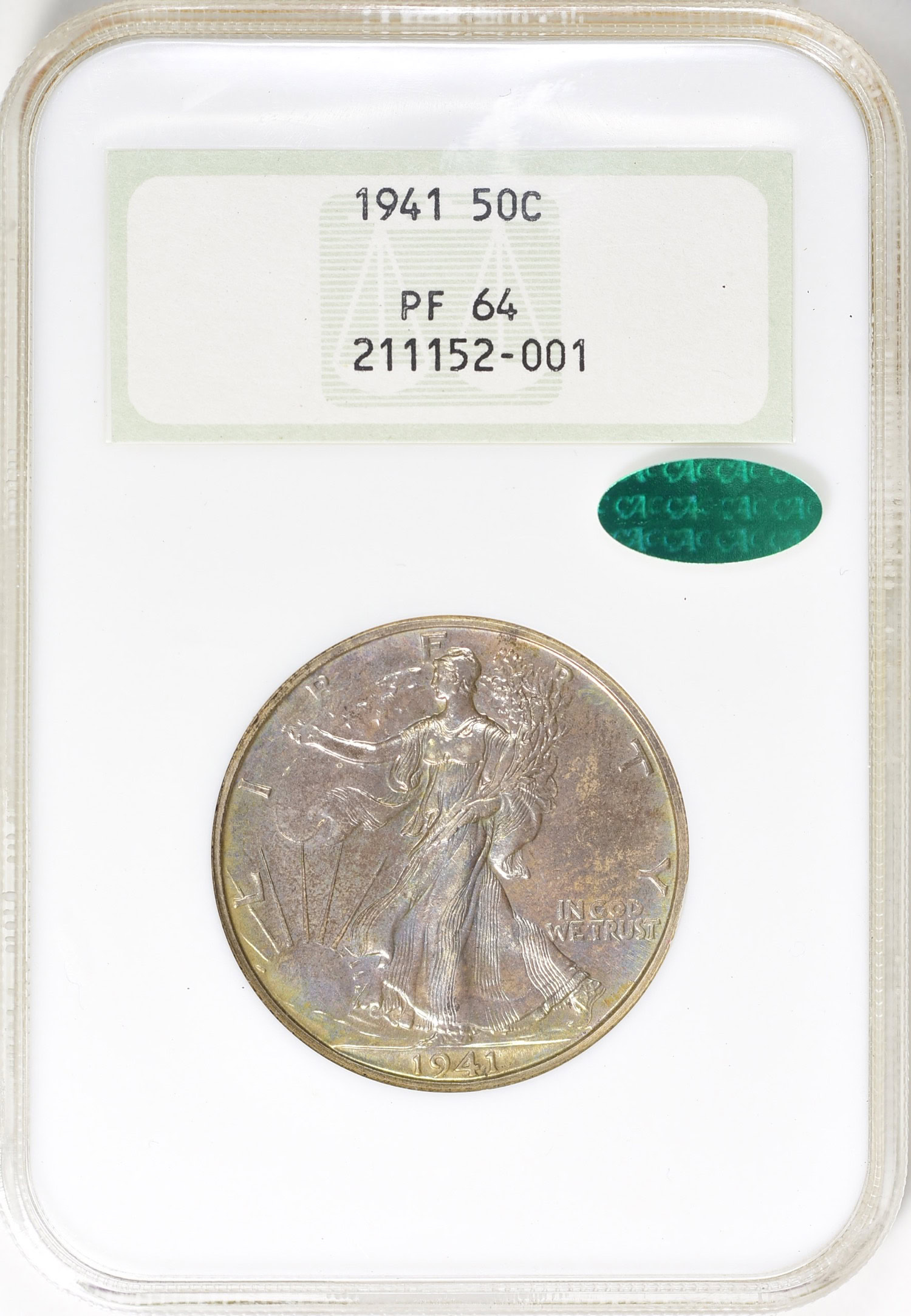 1941 Walking Liberty Half Dollar NGC Proof-64 (CAC Green) OH (Toned) (Item 794854 ...
