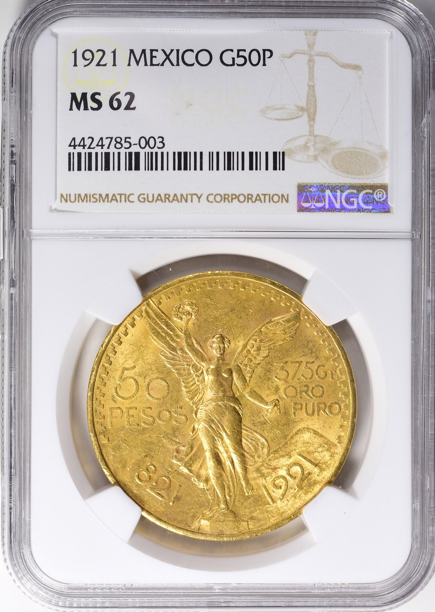Mexico 1921 Gold 50 Pesos KM-481 NGC MS-62 (AGW = 1.2057 oz.) (Item 796572) | GreatCollections ...