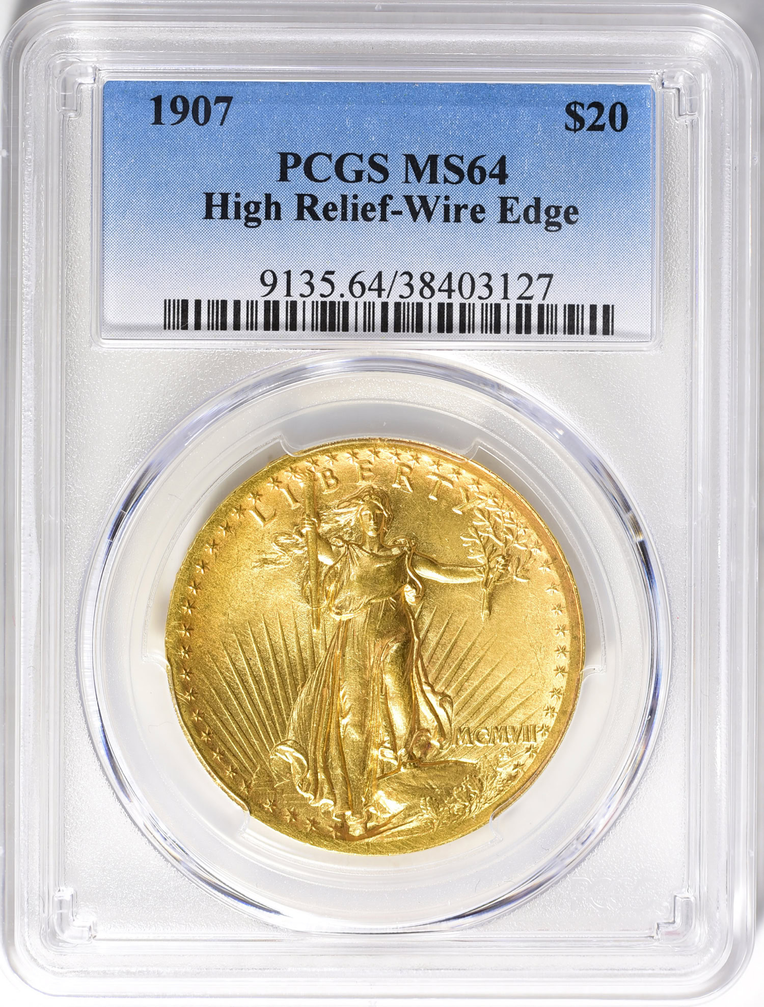 1907 Saint-Gaudens Gold Double Eagle MCMVII. High Relief, Wire Edge PCGS MS-64 (Item 802162 ...