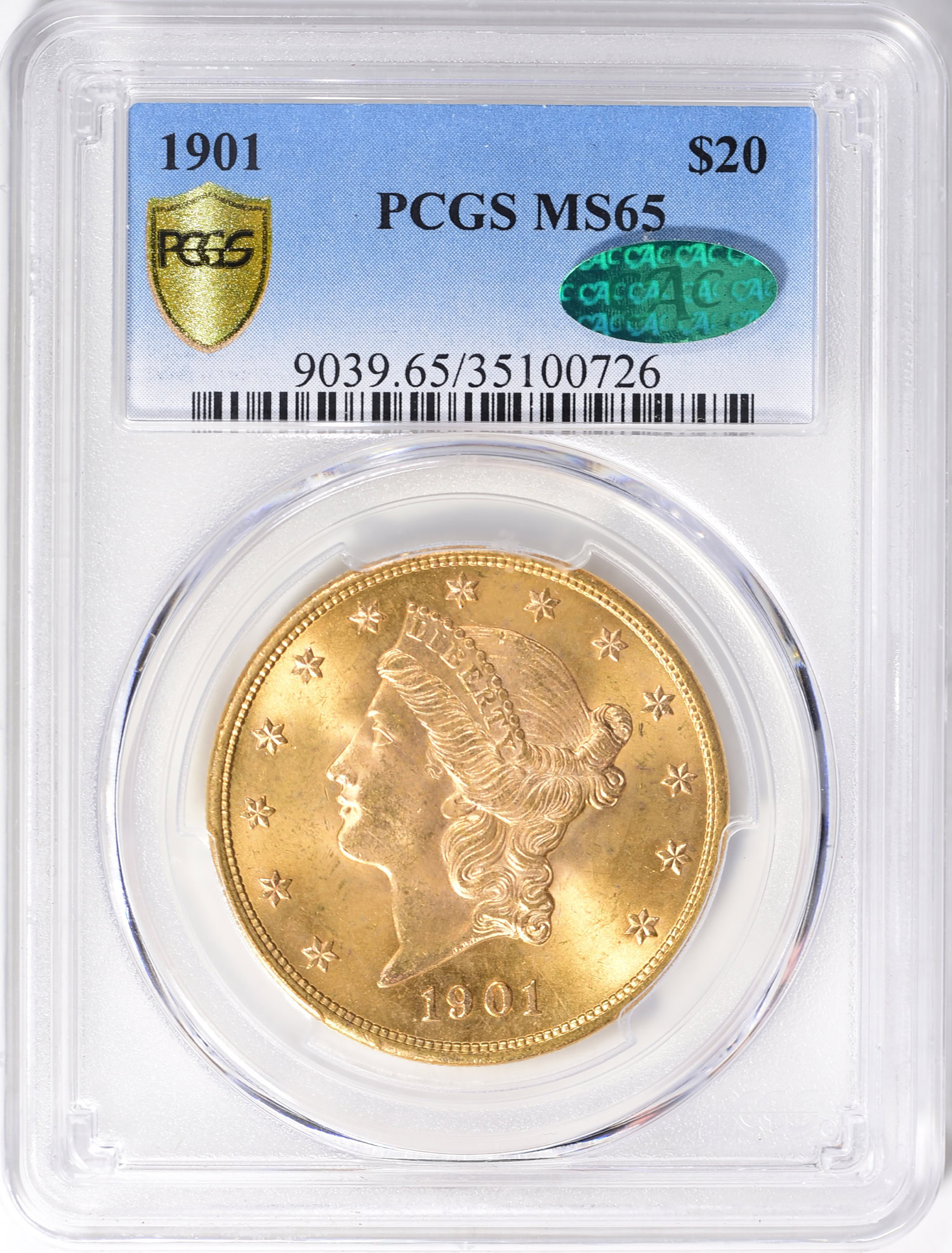 1901 Liberty Gold Double Eagle PCGS MS-65 (CAC Green) (Item 803199) | GreatCollections Coin Auctions