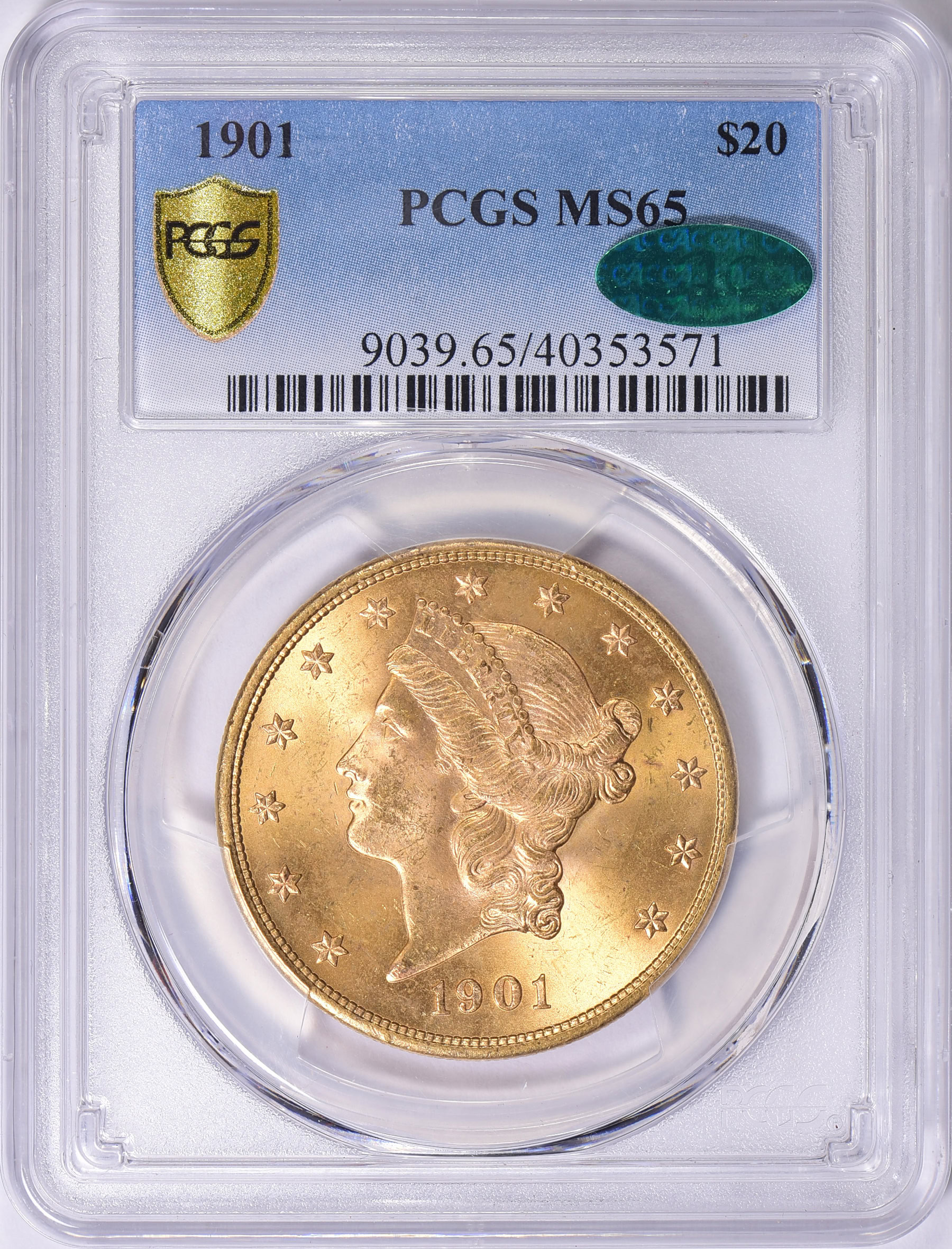 1901 Liberty Gold Double Eagle PCGS MS-65 (CAC Green) (Item 813228) | GreatCollections Coin Auctions