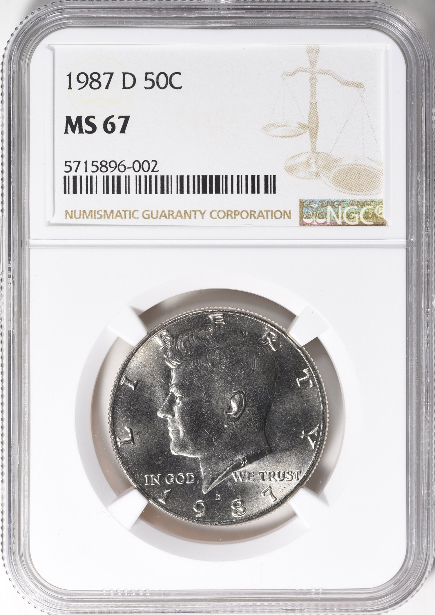1987-D Kennedy Half Dollar NGC MS-67 (Item 813982) | GreatCollections Coin Auctions