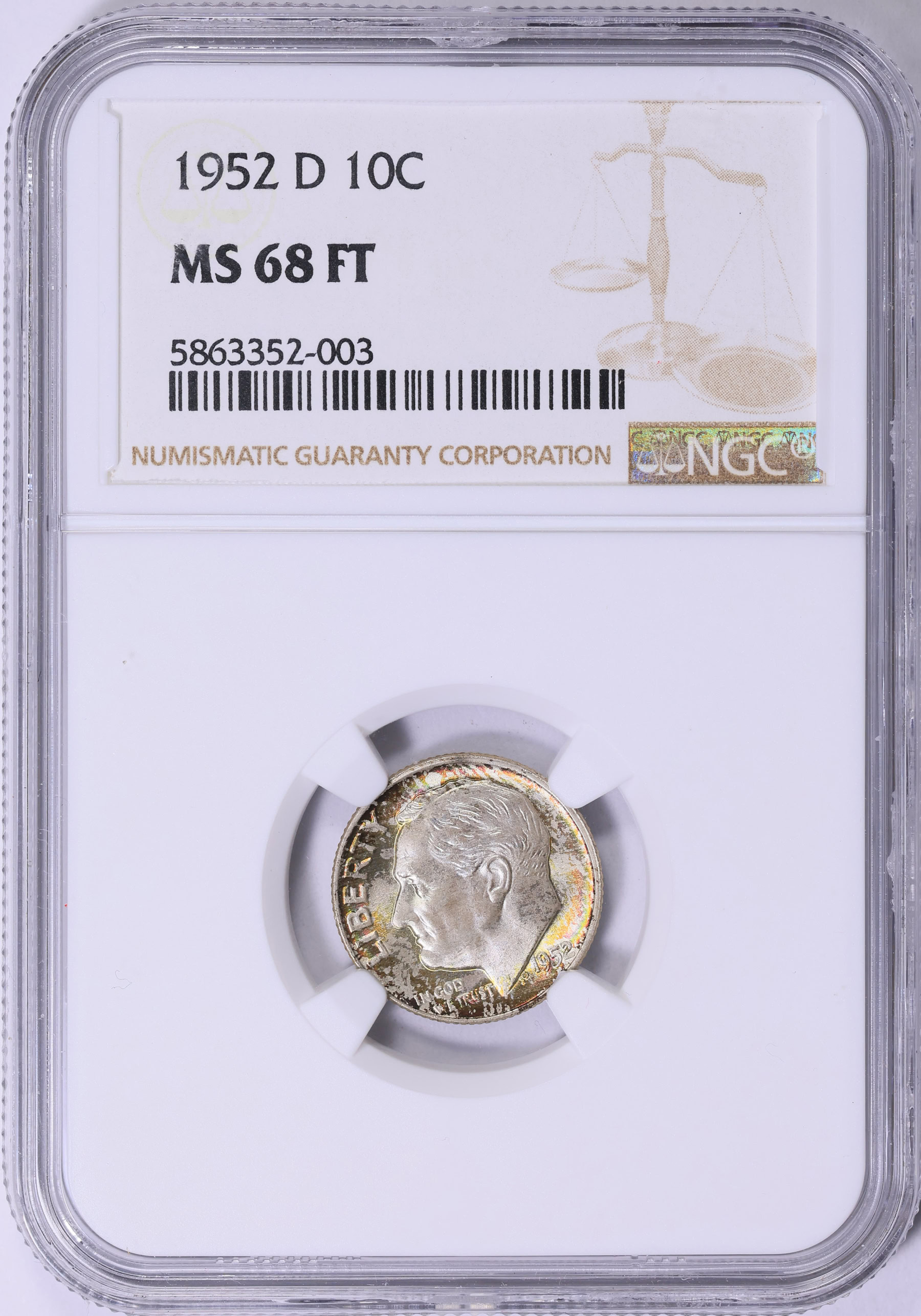 1952-D Roosevelt Dime NGC MS-68 FT (Toned) (Item 819214 ...
