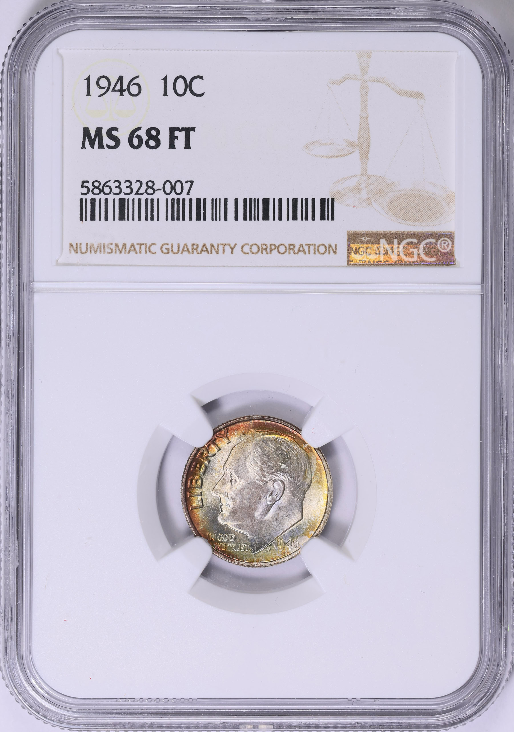 1946 Roosevelt Dime NGC MS-68 FT (Toned) (Item 829099) | GreatCollections Coin Auctions