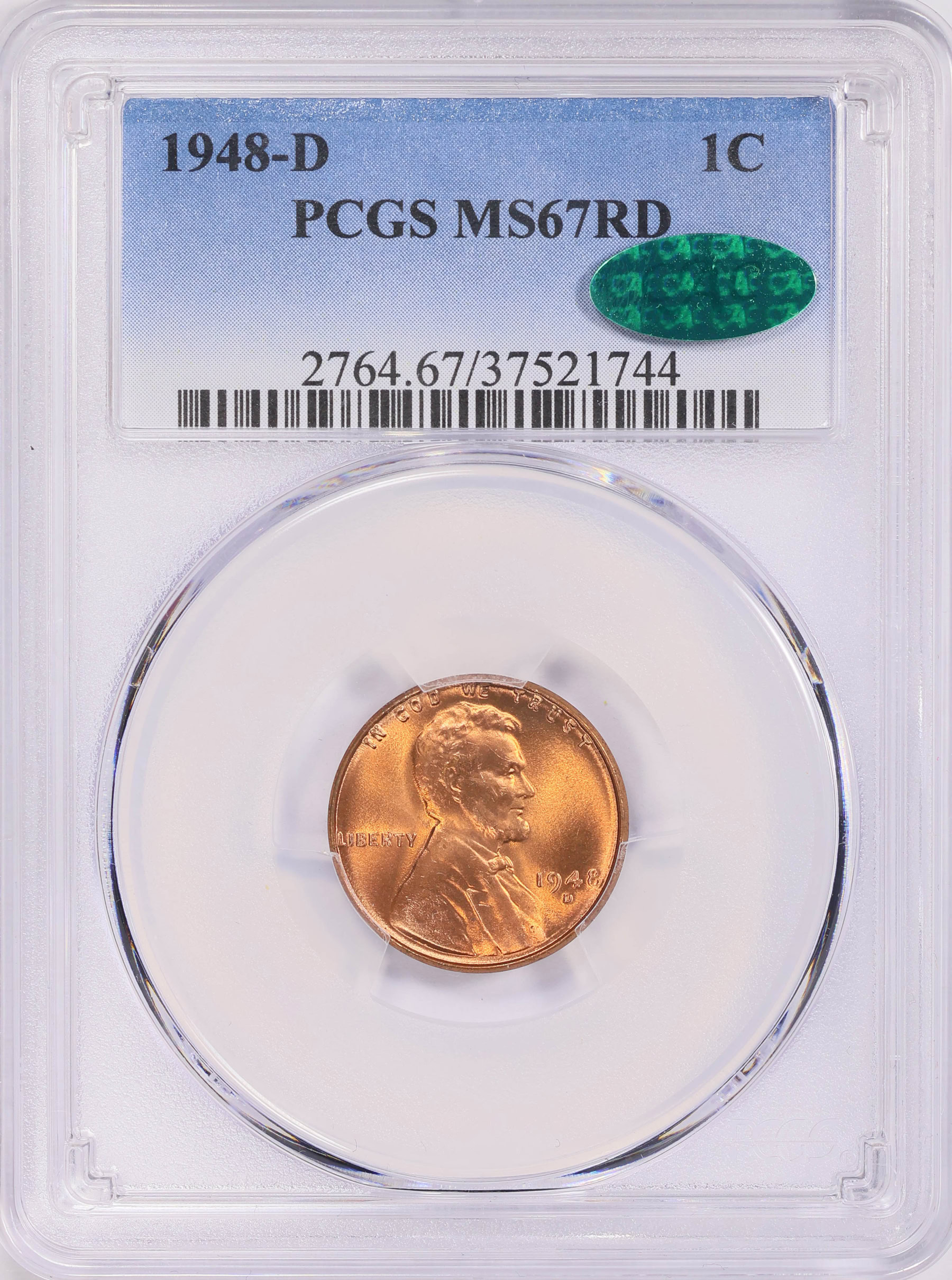 1948-D Lincoln Cent PCGS MS-67 RD (CAC Green) (Item 831730) | GreatCollections Coin Auctions