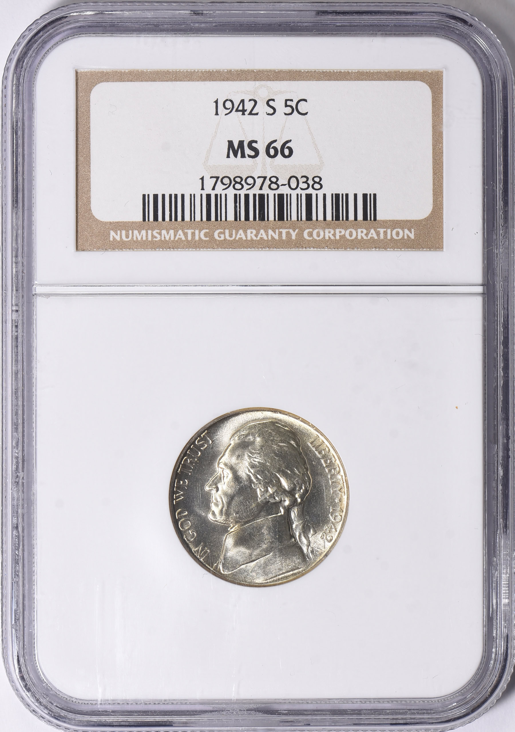 1942-S Jefferson Nickel NGC MS-66 (Item 831778) | GreatCollections Coin Auctions
