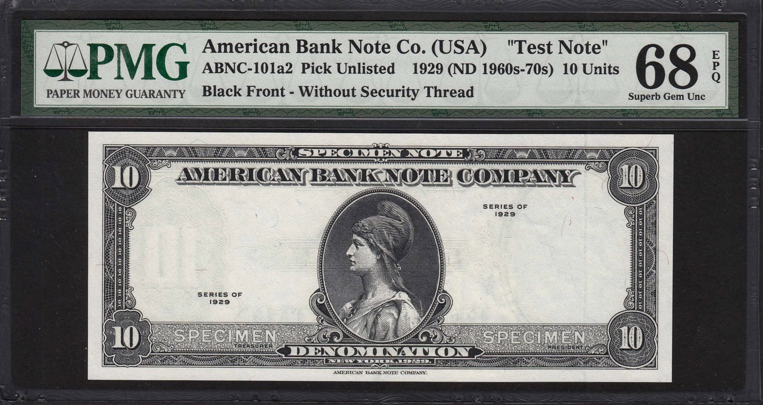 ND (1960s-70s) American Bank Note Company 10 Units Test Note Black ...