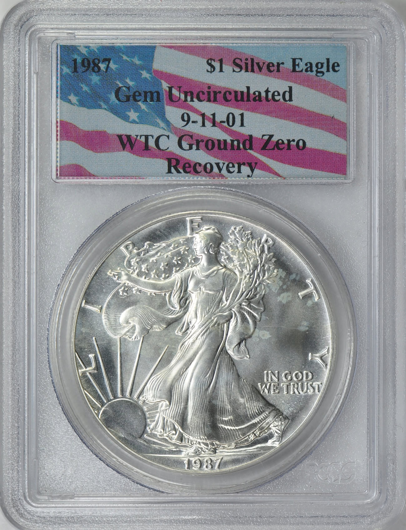 1987 $1 Silver Eagle WTC World Trade Center Ground Zero Recovery PCGS ...